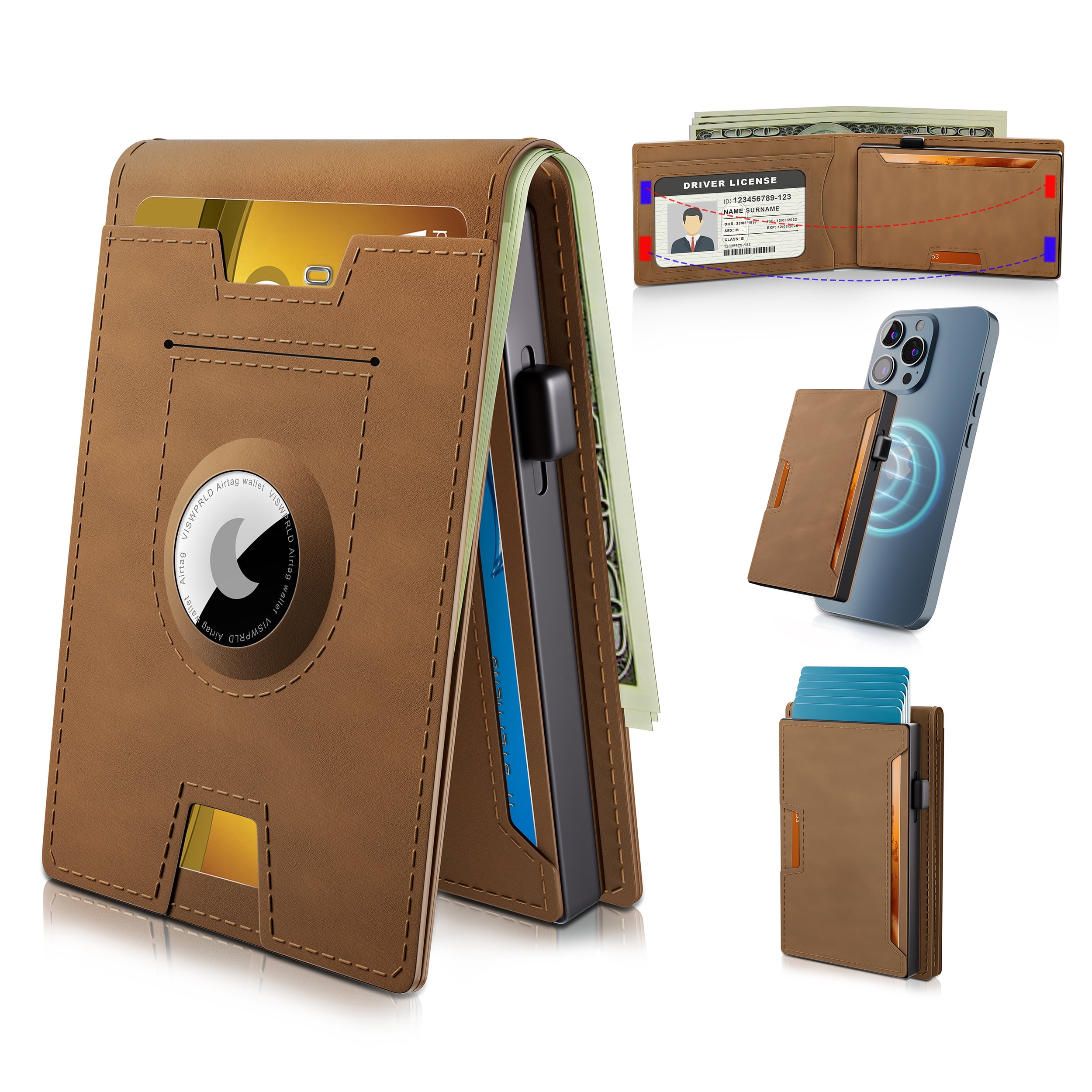 VISWORLD AirTag Wallet Men with Pop-Up Card Case Cash Slot Bifold ...
