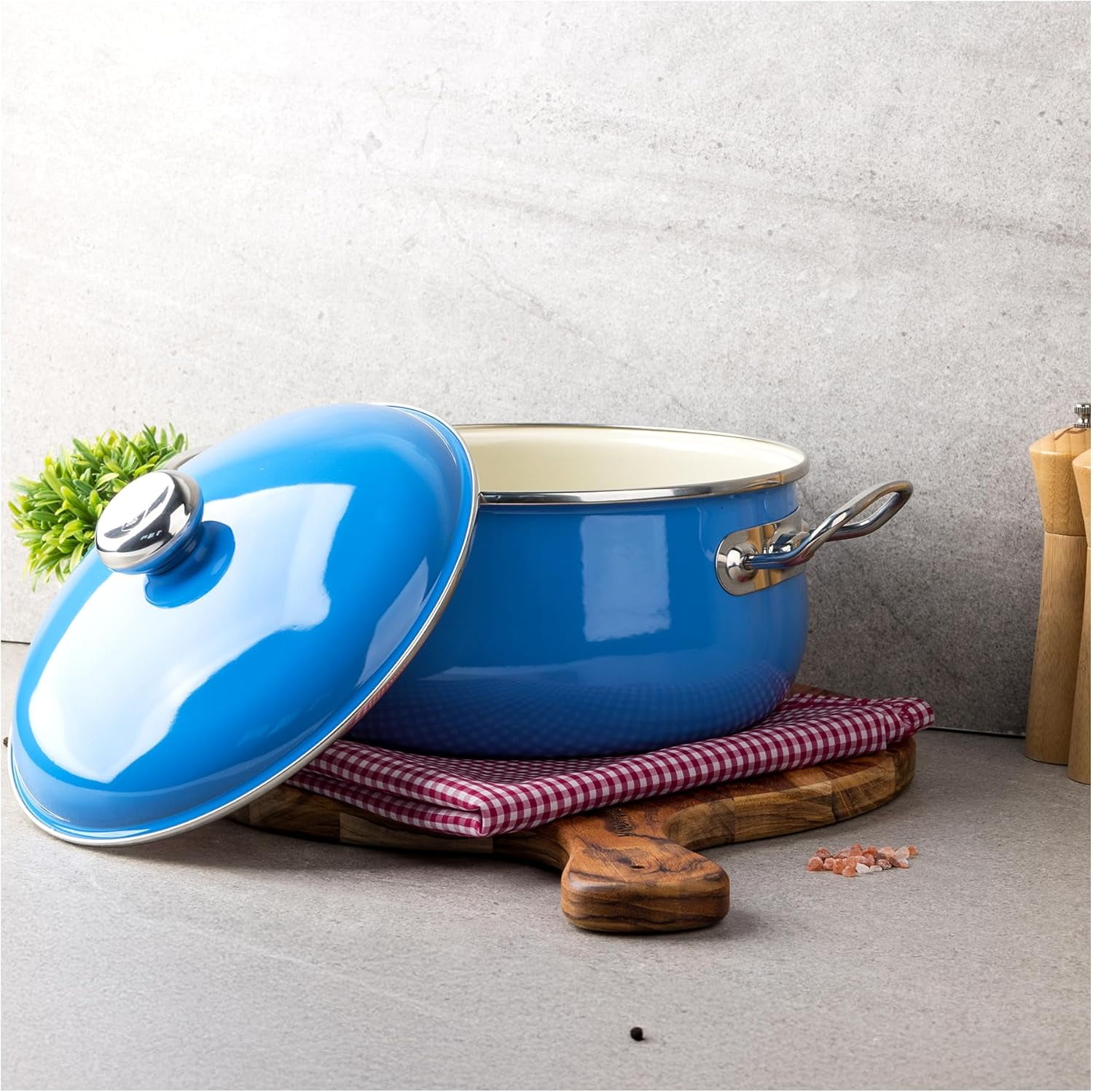 VITA 6-Quart Dutch Oven (Blue) with Lid for All Stove Tops (Enamel on ...
