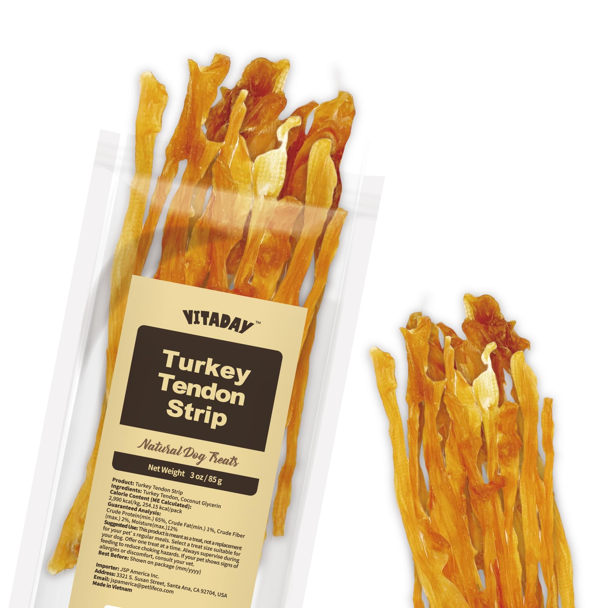 VITADAY Turkey TendonITSC Strip 3 oz, 100% Natural, USA-Sourced Turkey ...