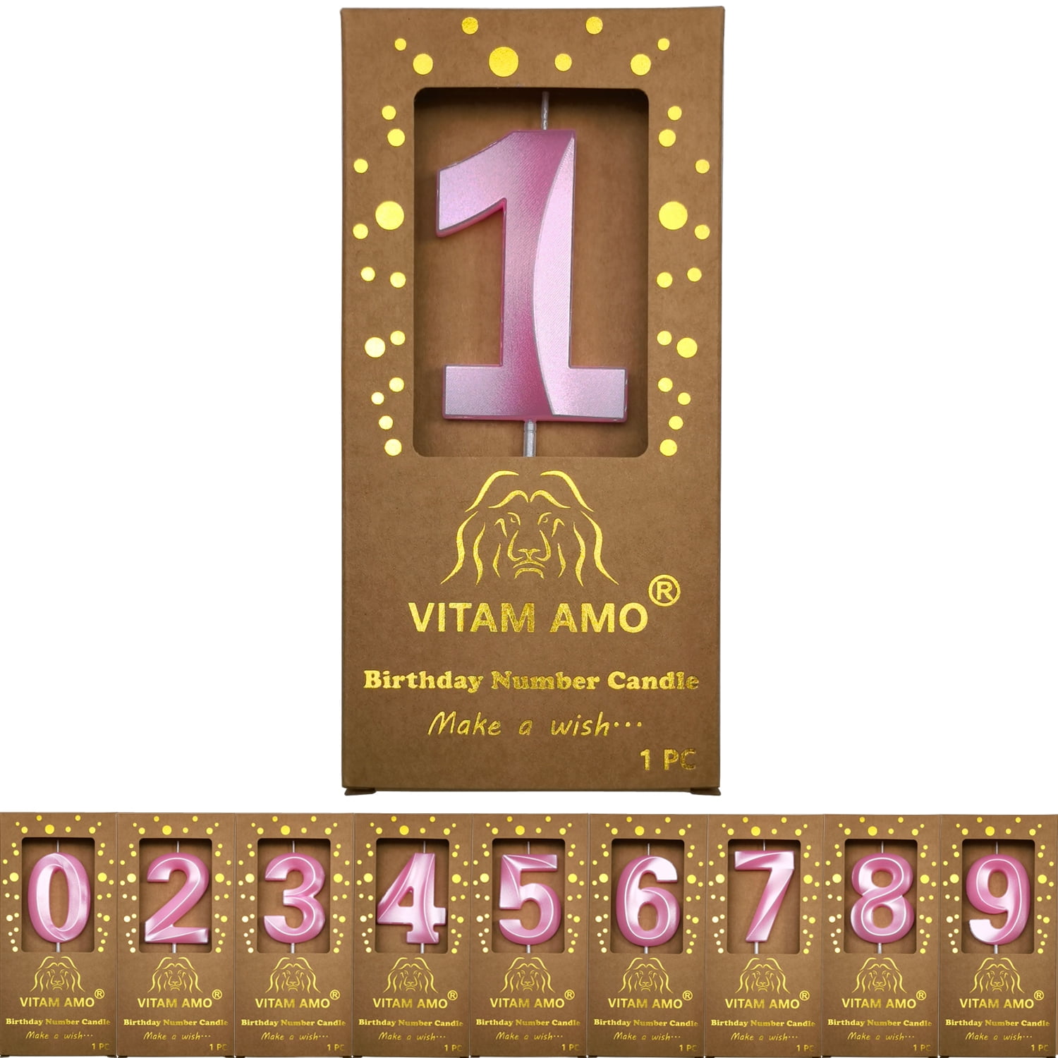 VITAM AMO3D Number 1 Birthday Candle, Pink Metallic Luster - Walmart.com