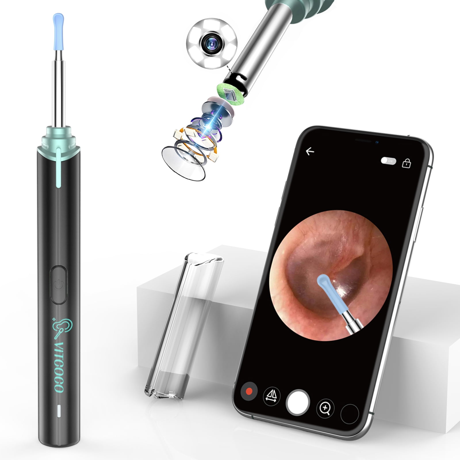 VITCOCO Ear Wax Remover, 1920P HD Otoscope, Electronic Ear Cleaner with ...