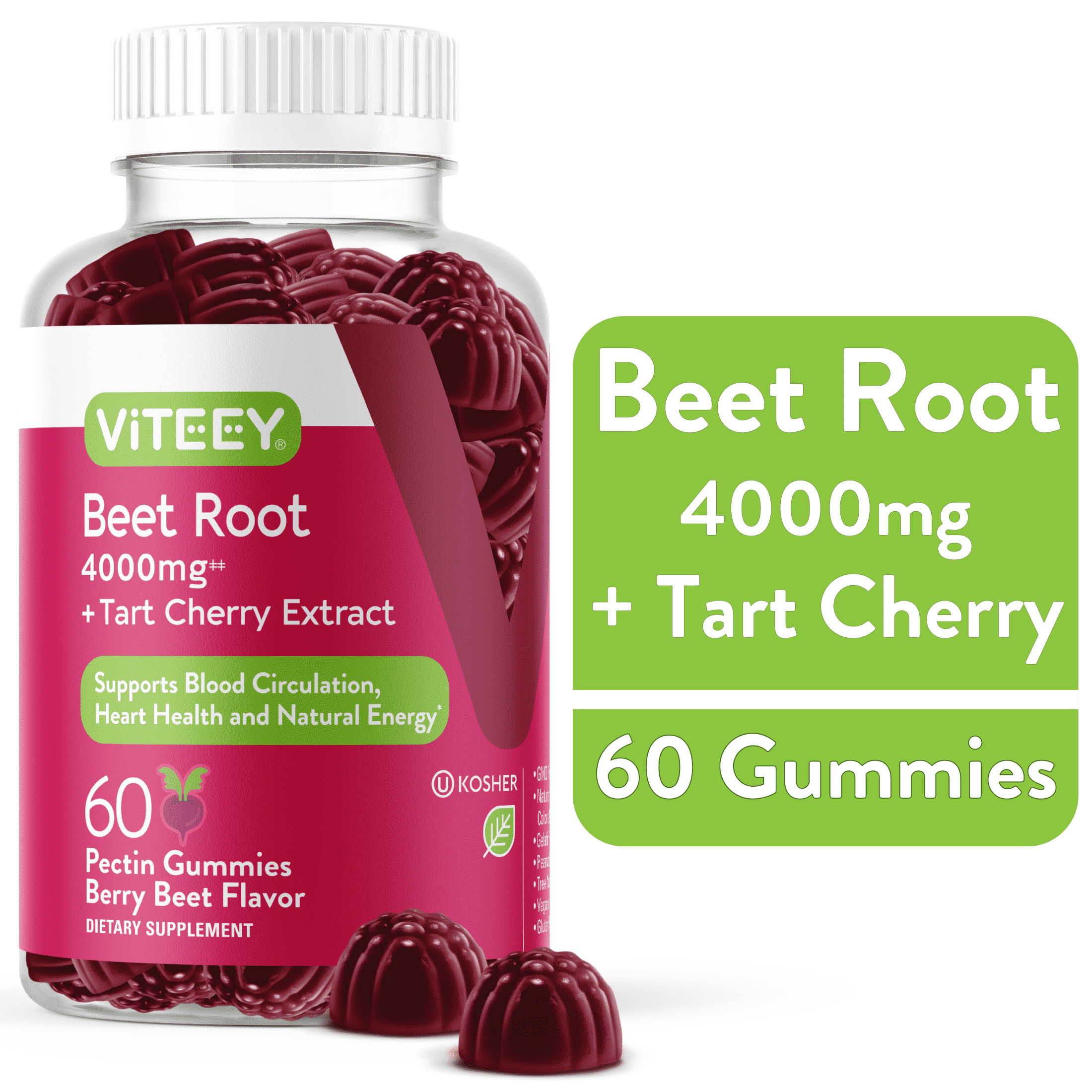 VITEEY Beet Root Gummies with Tart Cherry, Energy and Heart Health ...