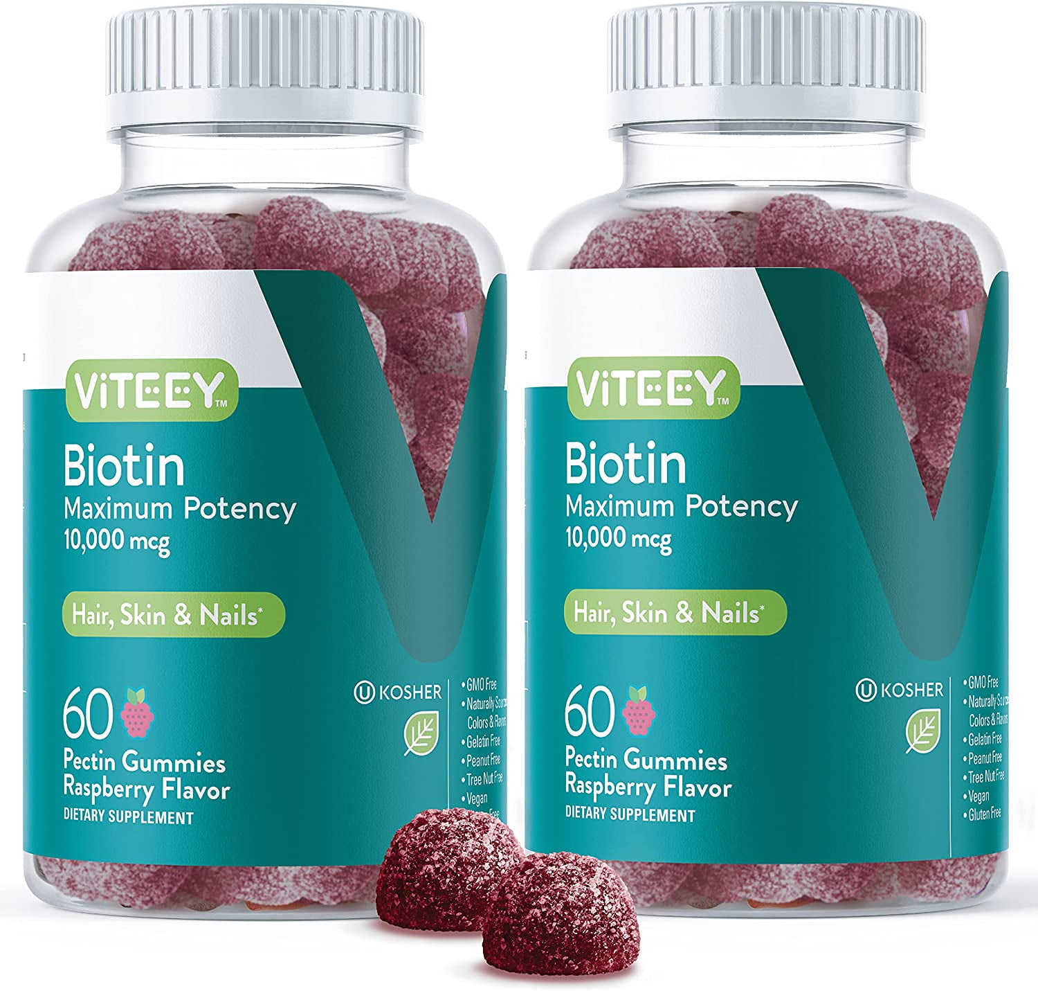 VITEEY Biotin Gummies 10,000 mcg, Hair Skin and Nails, Raspberry Flavor ...