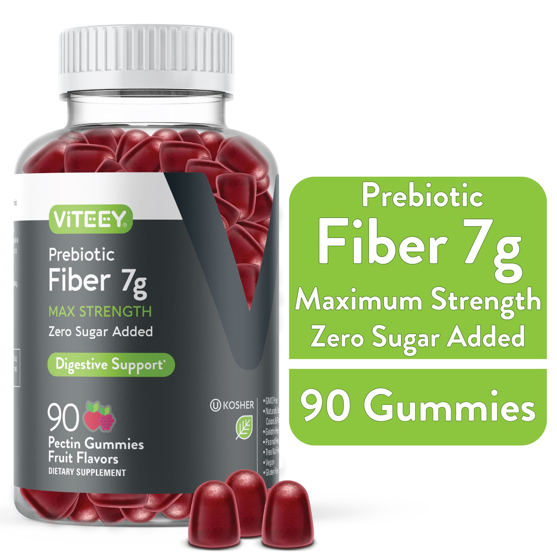 VITEEY Prebiotic Fiber Gummies, Digestive Support, Fruit Flavor, 90 ...