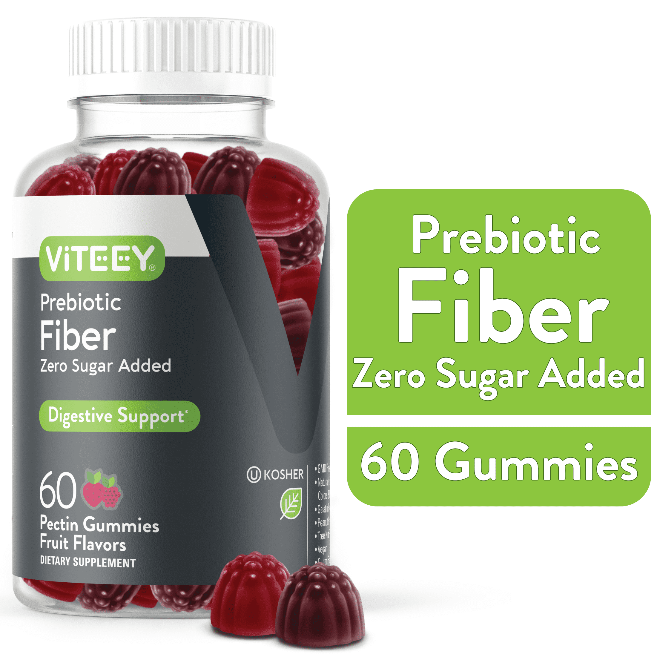 VITEEY Fiber Gummies 4g, Digestive Support, Fruit Flavor, 60 Count, 1 ...
