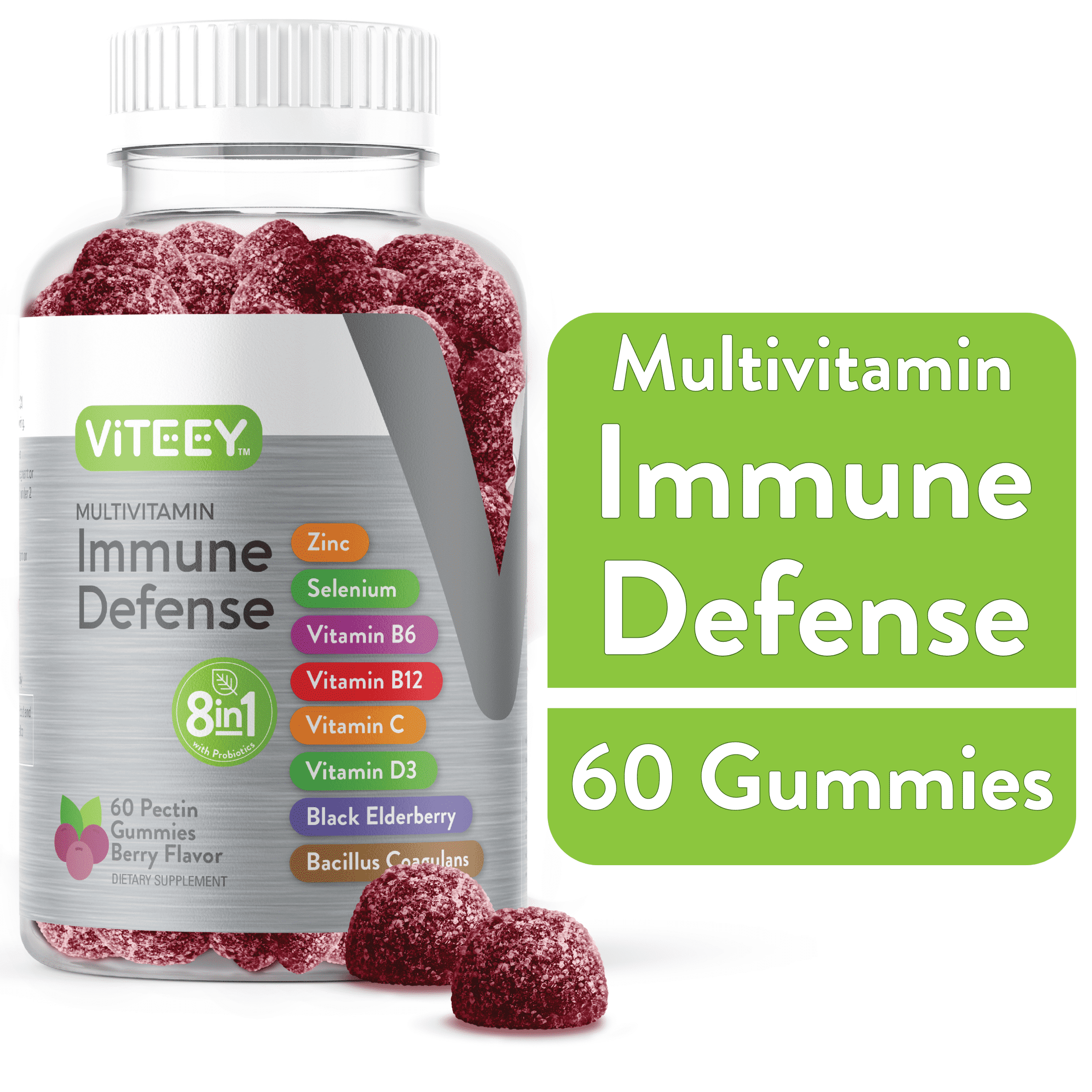 VITEEY Immune Support Multivitamin Gummies with Probiotics, Berry ...