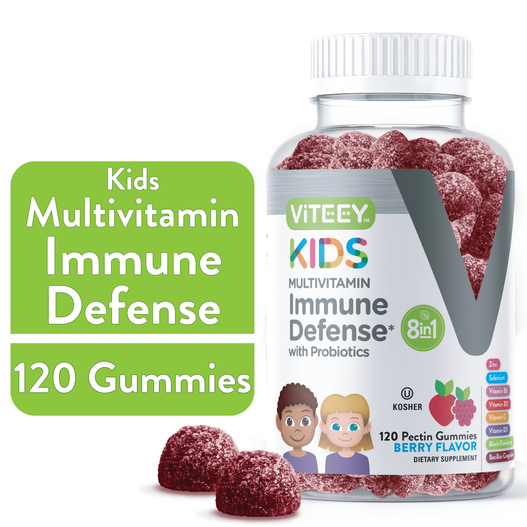 VITEEY Kids Multivitamin Gummies with Probiotics, Immune Defense, Berry ...