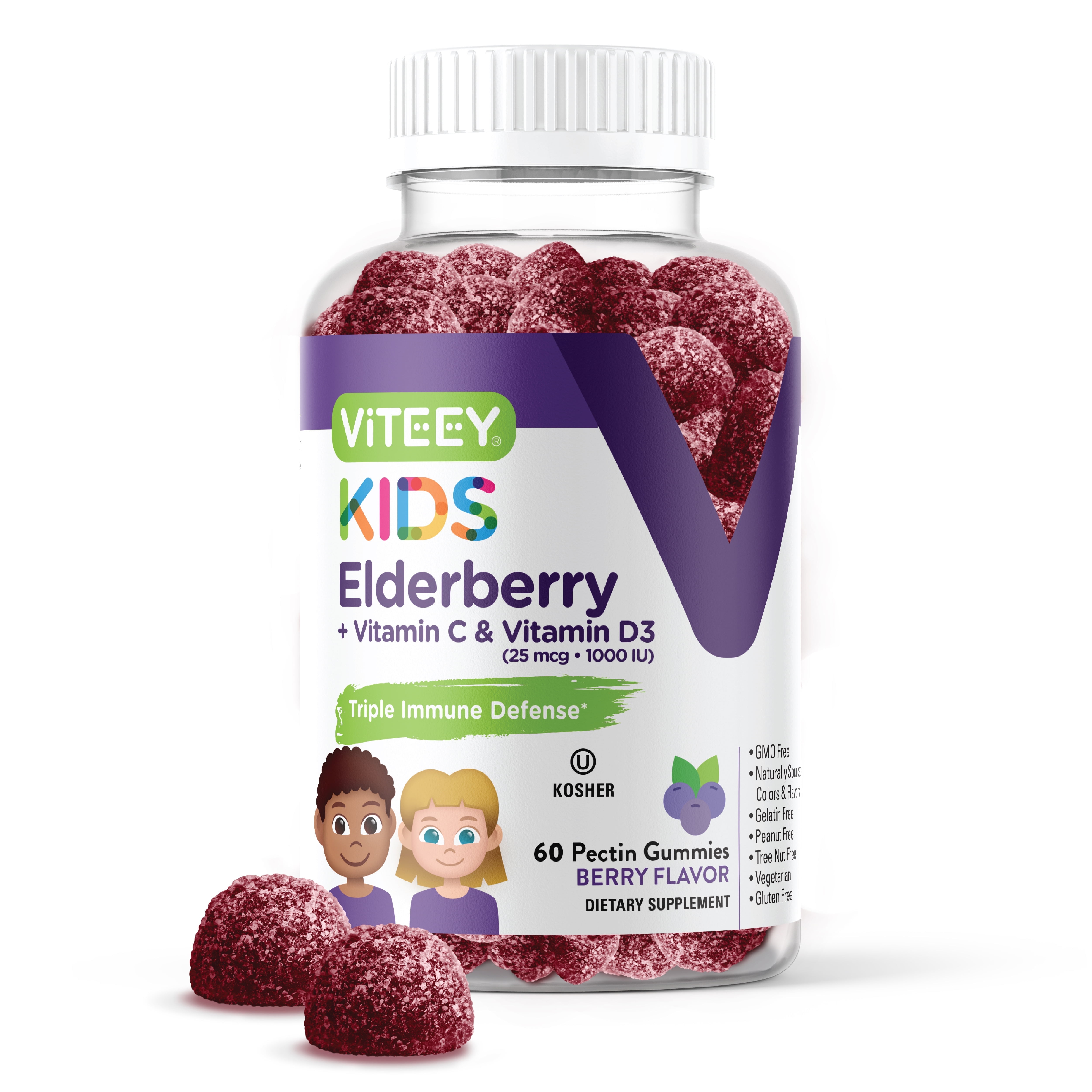 VITEEY Kids Elderberry Gummies with Vitamin C & Vitamin D3, Immune ...