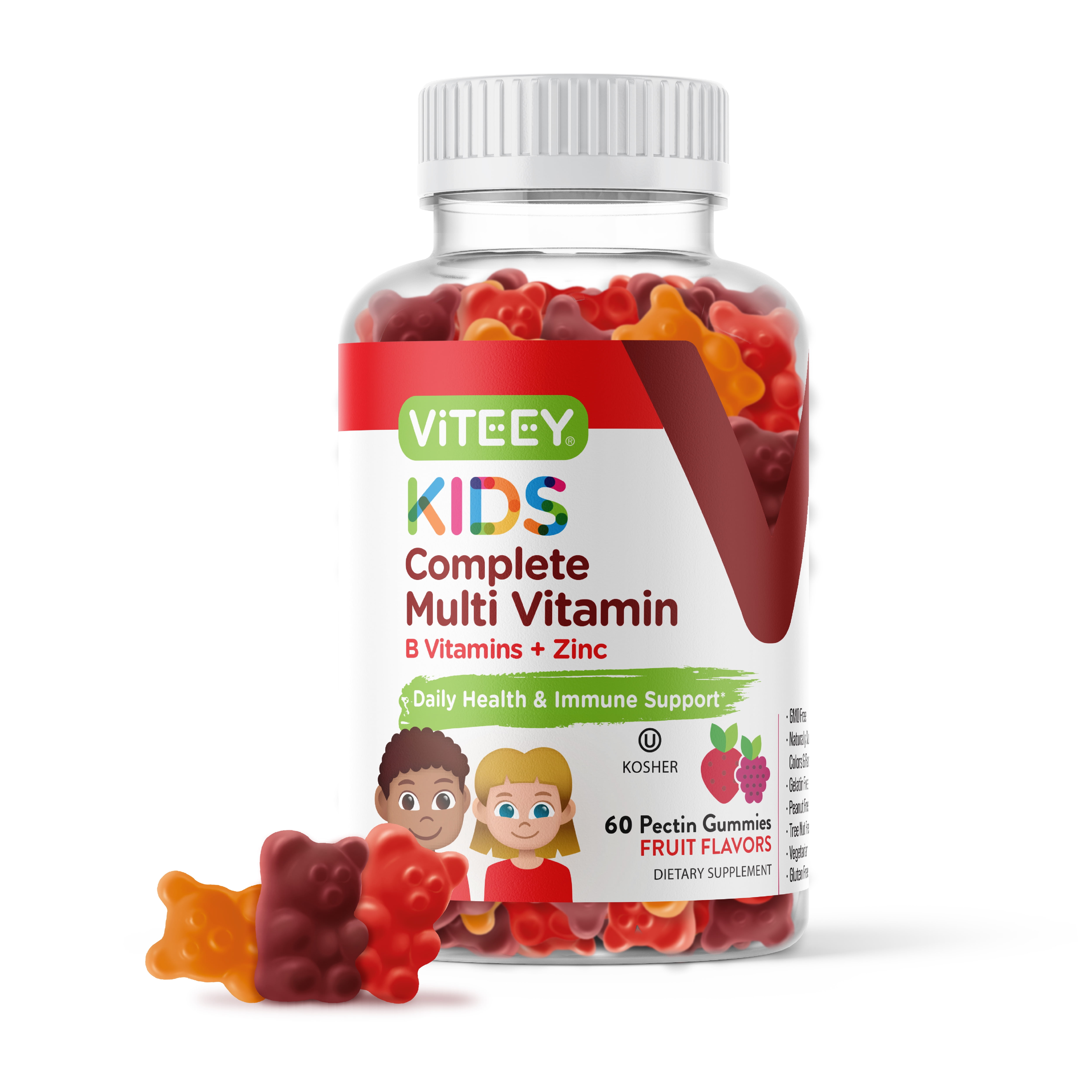 VITEEY Kids Multivitamin Gummies for Immune Support, Fruit Flavor, 60 ...