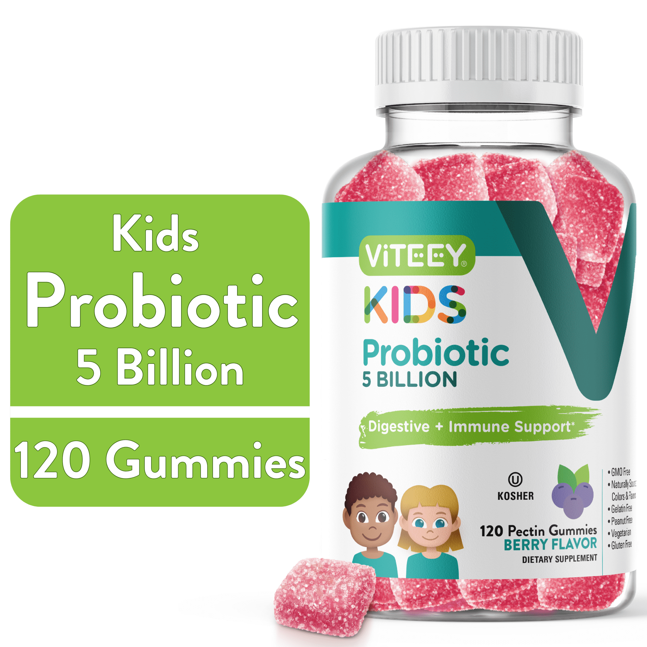 VITEEY Kids Probiotic Gummies 5 Billion CFUs, Digestive and Immune ...