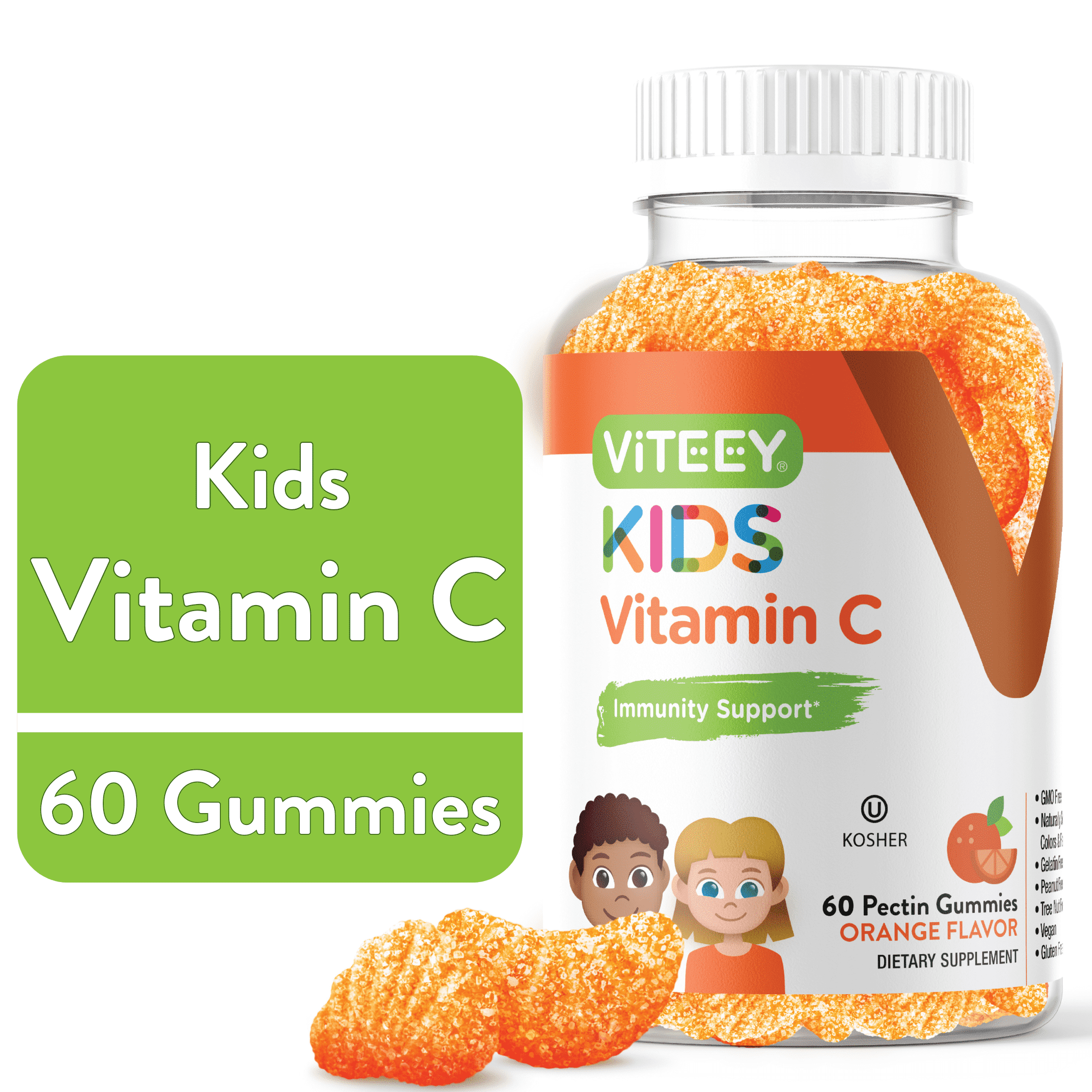 VITEEY Kids Vitamin C Gummies, Immune Support, Orange Flavor, 60 Count ...