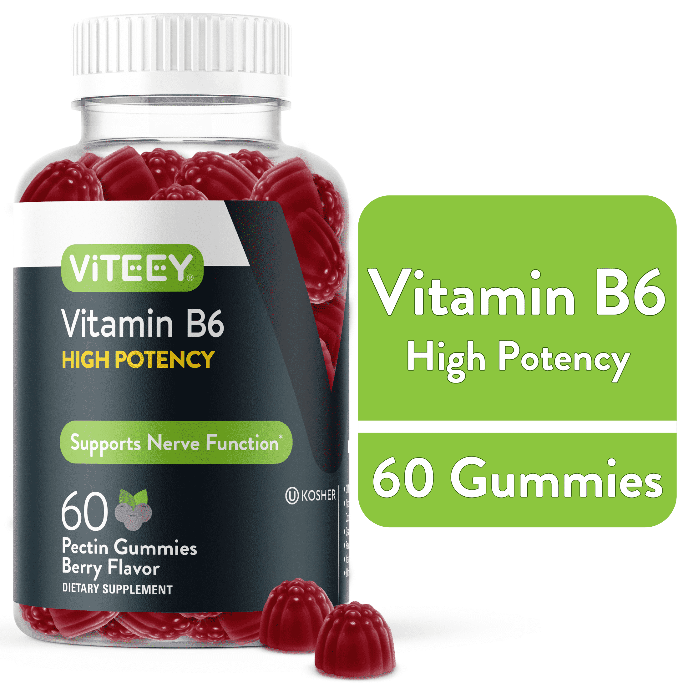Viteey Vitamin B6 Gummies Supports Nerve Function 100mg Berry Flavor 60 ...