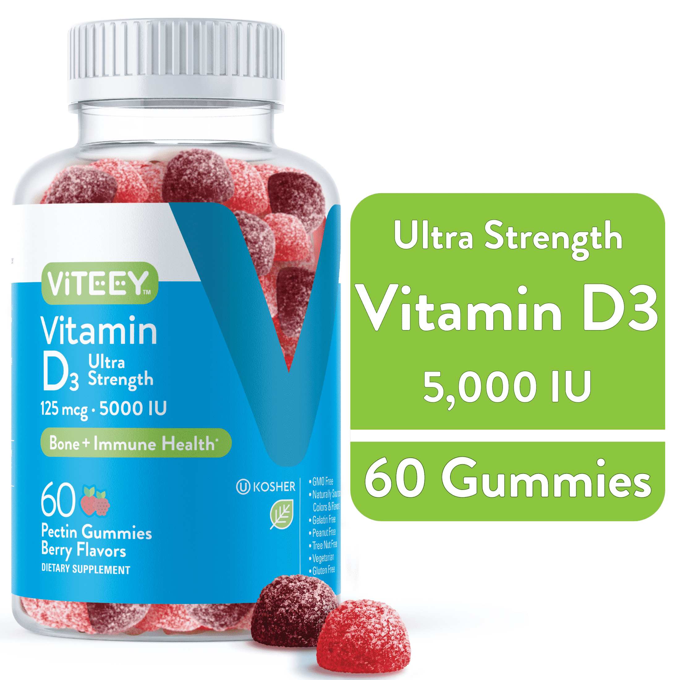 VITEEY Vitamin D3 Gummies 5000 IU, Bone and Immune Support, Berry ...