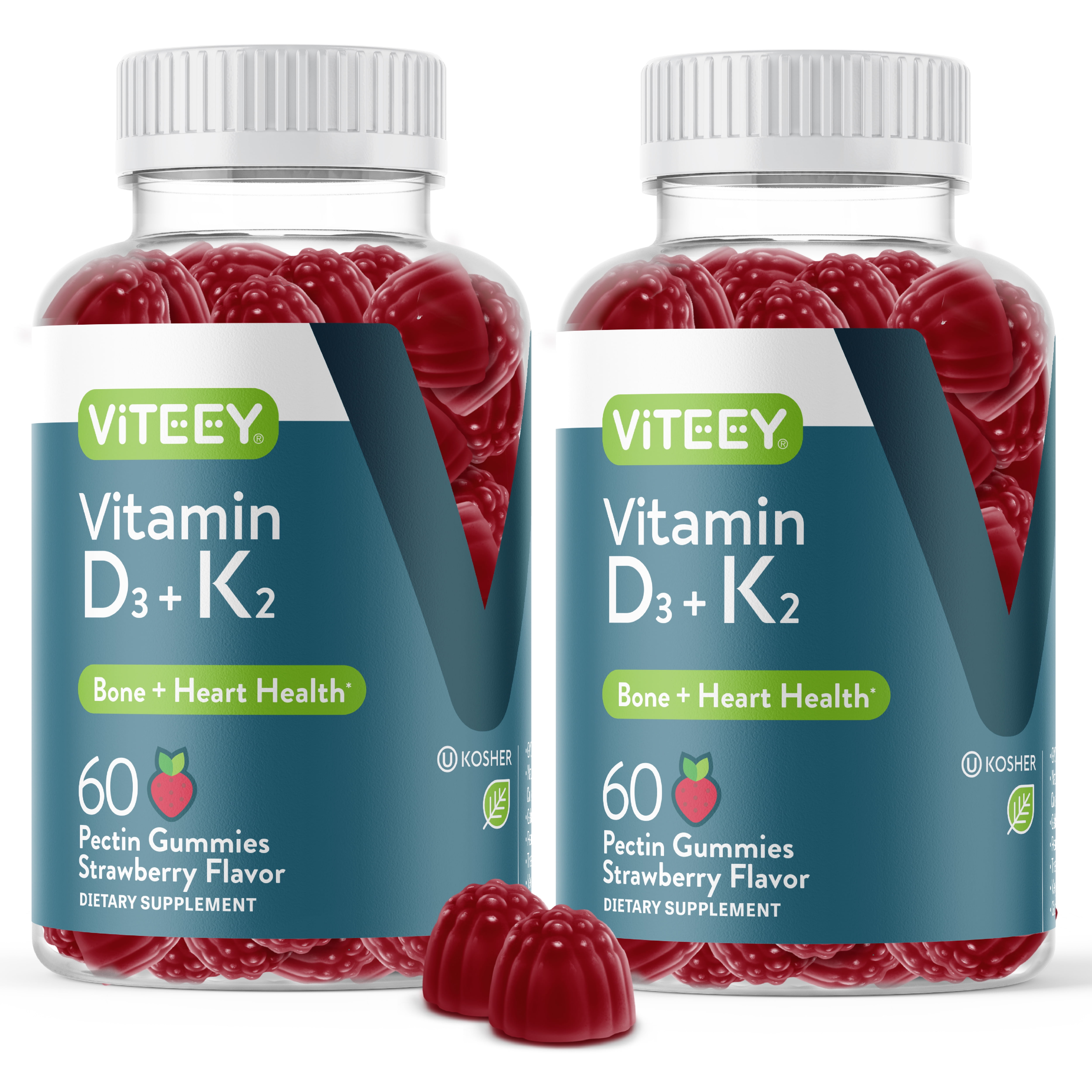 VITEEY Vitamin D3 K2 Gummies, Bone and Heart Support, Strawberry Flavor ...