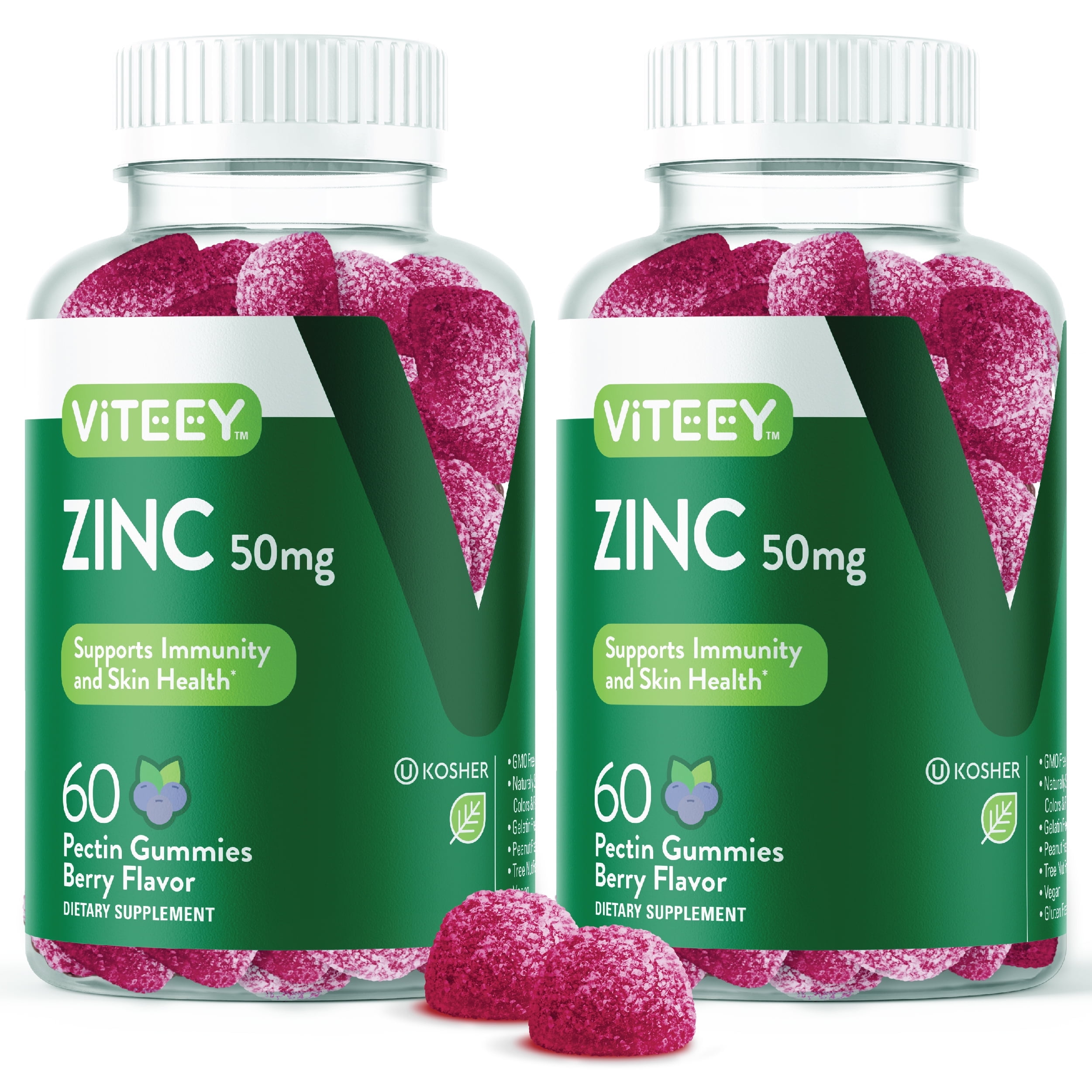Viteey Zinc Gummies 50mg, Immune Support, Berry Flavor, Vegan, 120 ...
