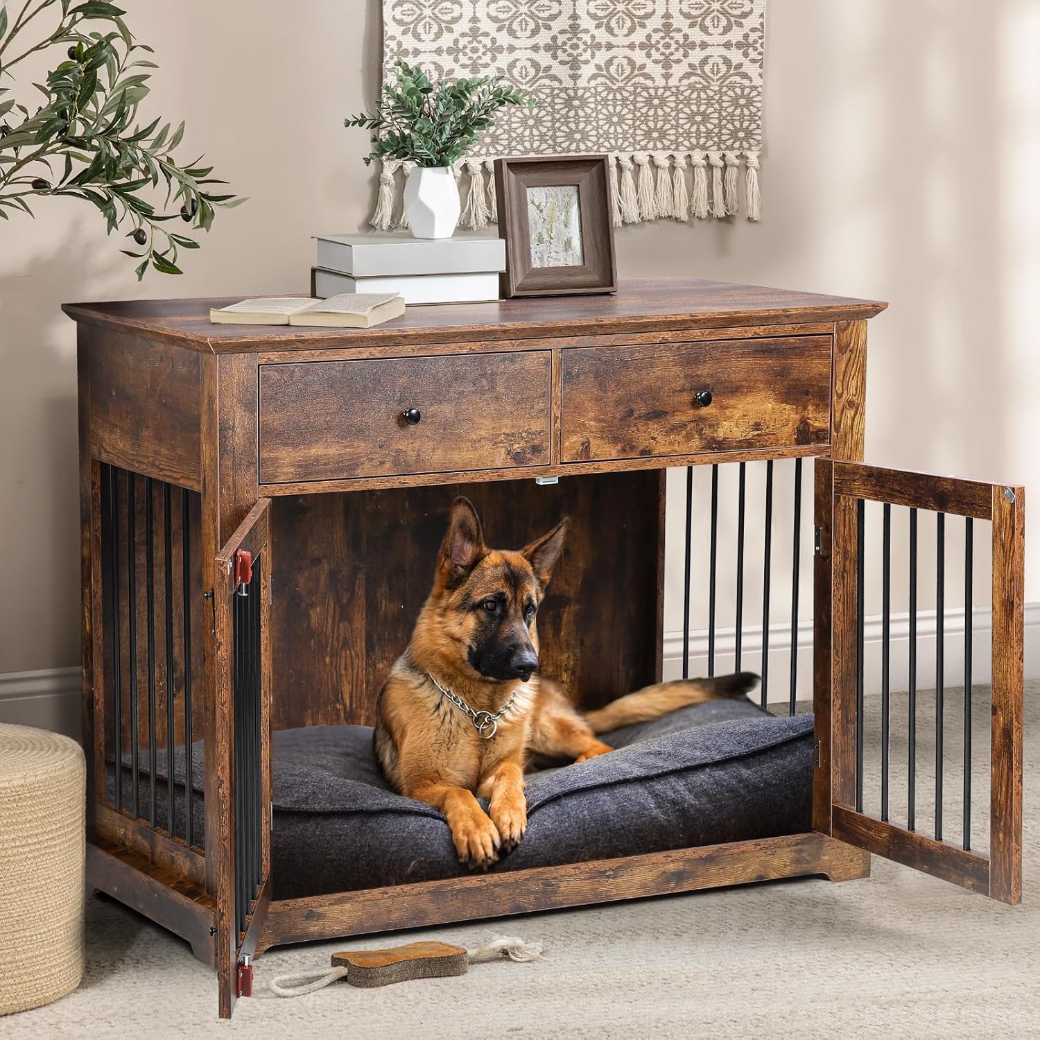 Vitesse 44 inch Large Dog Crate Furniture, Wooden Dog Kennel End Table ...