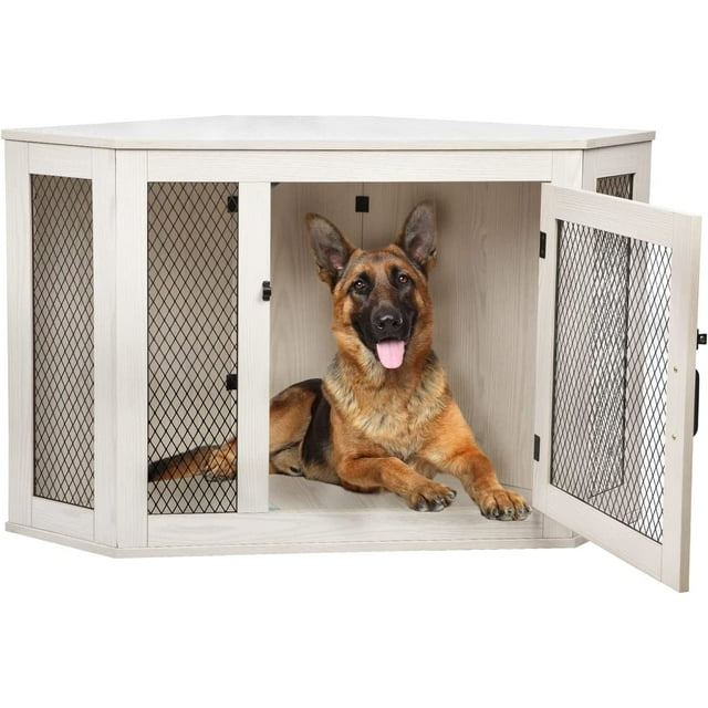 Lemberi 44/52 Inch Wooden Dog Crate Furniture, Corner Kennel End Table ...