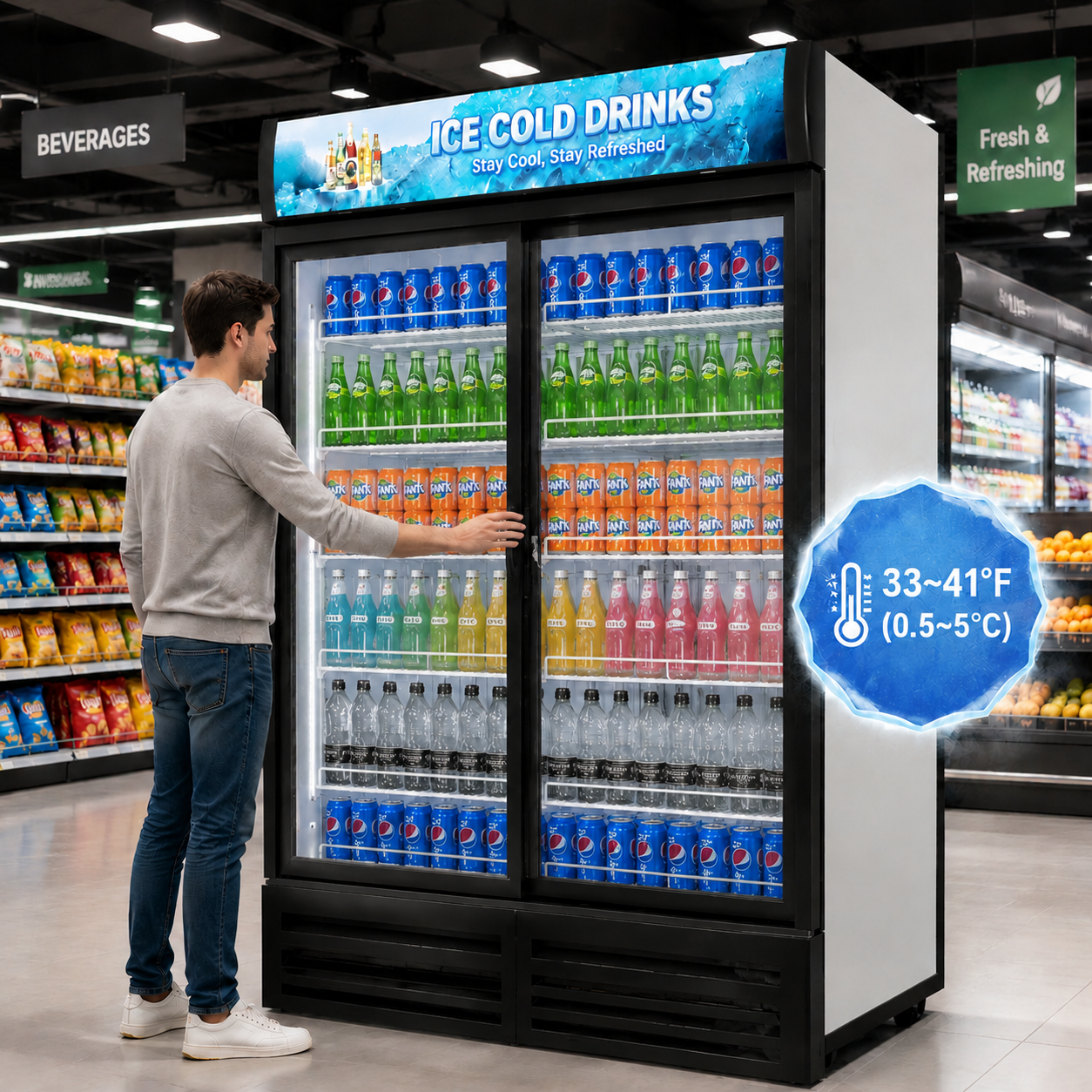 VITLIFE 35.3 Cu.Ft. Commercial Merchandiser Refrigerator, 2 Sliding ...