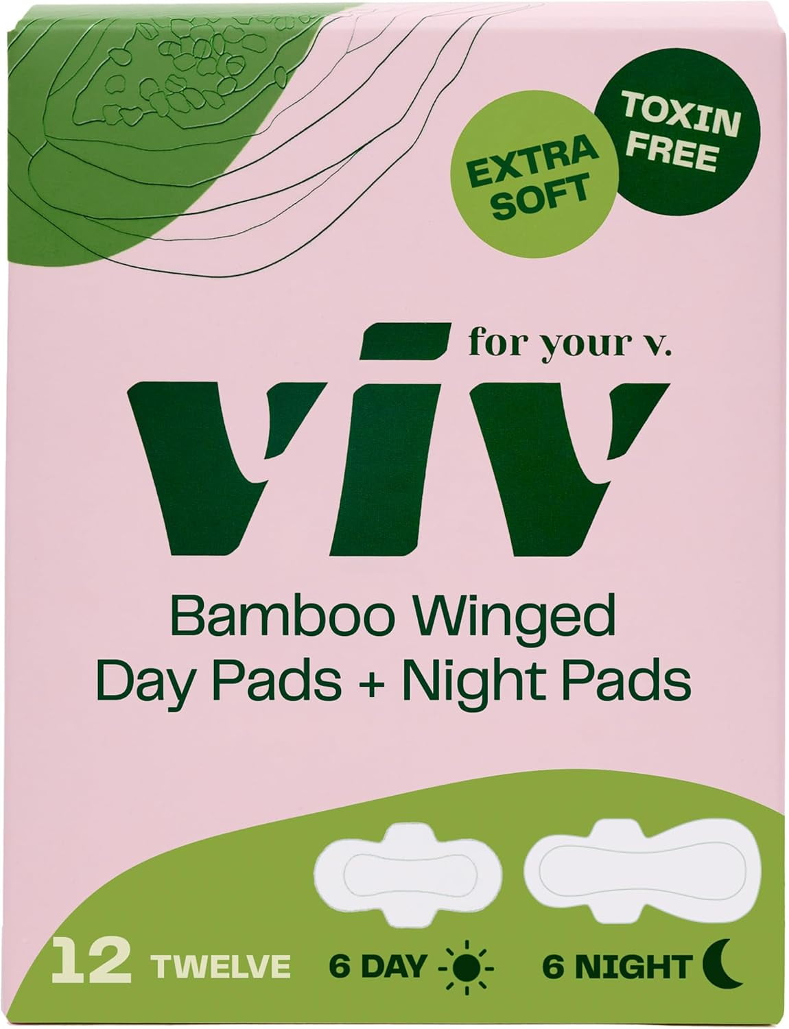 VIV For Your V Winged Bamboo Pads Day and Night 12 Count, 1 Ea HSA/FSA ...