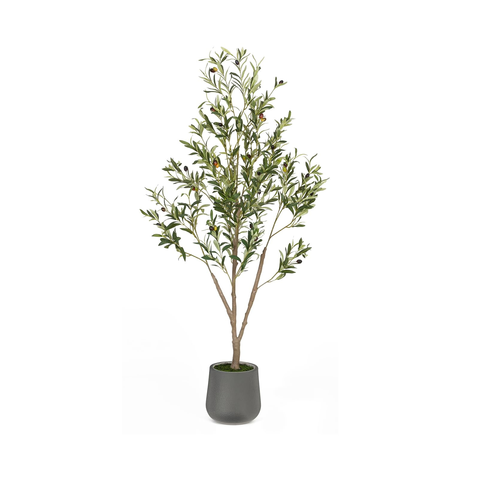 VIVATREES 5FT Artificial Olive Tree with Gray Planter, Indoor Faux ...
