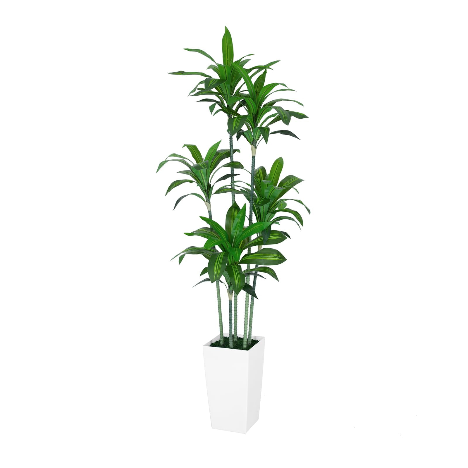 VIVATREES 6FT Dracaena Artificial Tree with White Tall Planter, Indoor ...