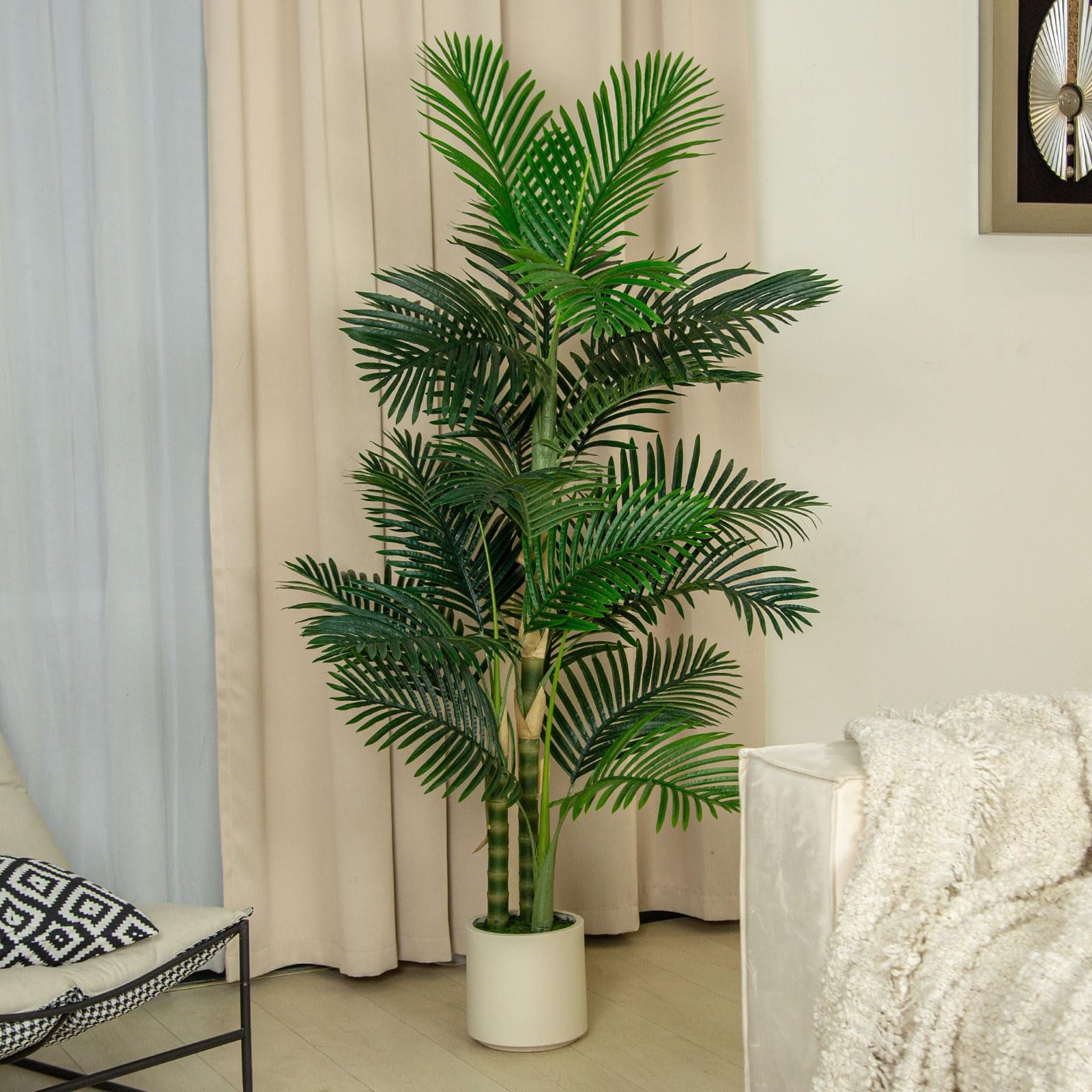 VIVATREES 6FT Golden Cane Palm Artificial Tree with White Planter ...
