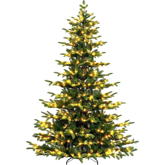 Topbuy 7.5 FT Pre-lit Snow-flocked Christmas Tree, 350 Warm Lights ...