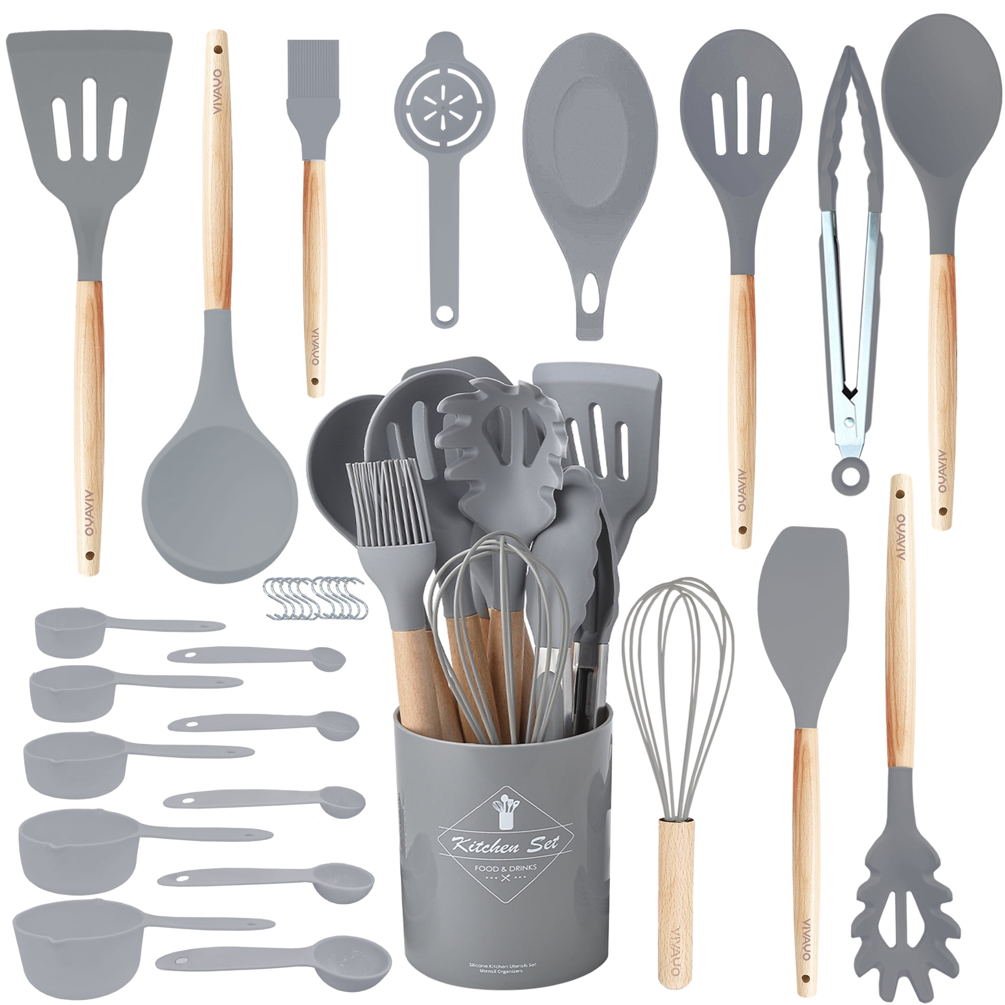 VIVAYO 32 Pcs Silicone Kitchen Utensils Set, Cooking Tools with Holder ...