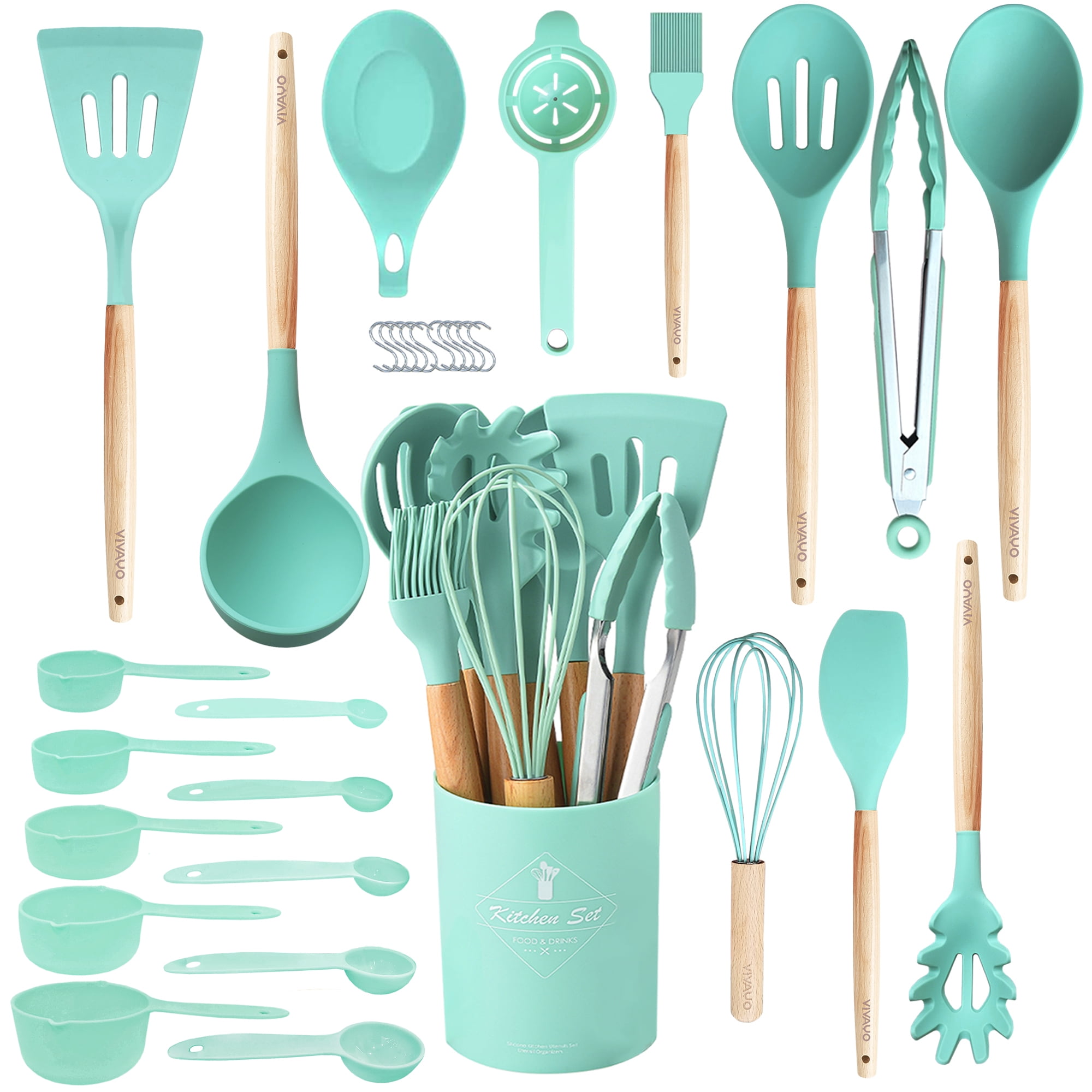VIVAYO Kitchen Utensils Set, 32 Pcs Silicone Non-Stick Cooking Tools ...