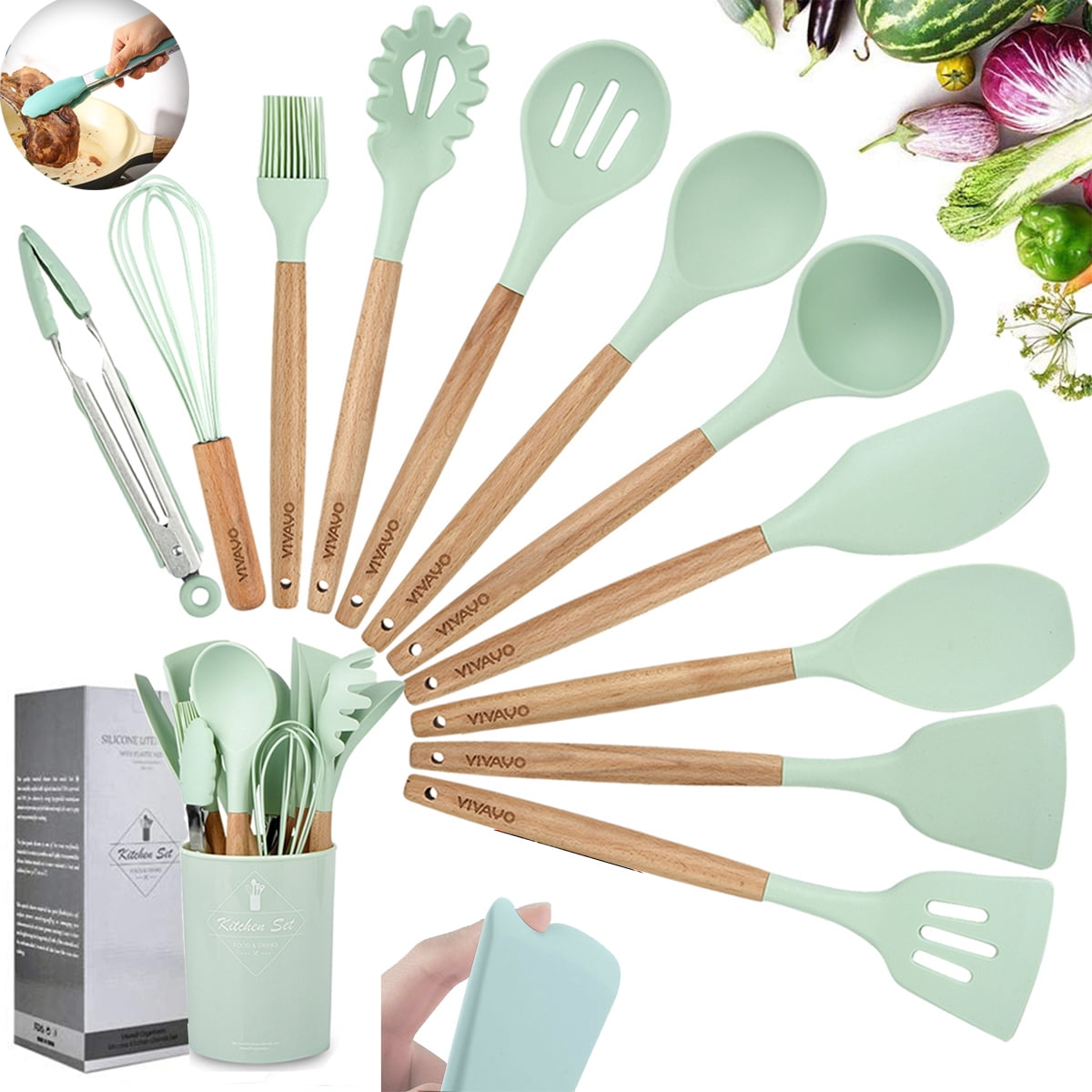 VIVAYO Silicone Cooking Utensil Kitchen Utensils Set, 12 Pieces ...