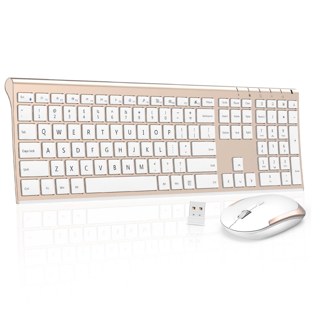 VIVEFOX Wireless Keyboard Mouse, Ergonomic Ultra Slim Full Size Metal ...
