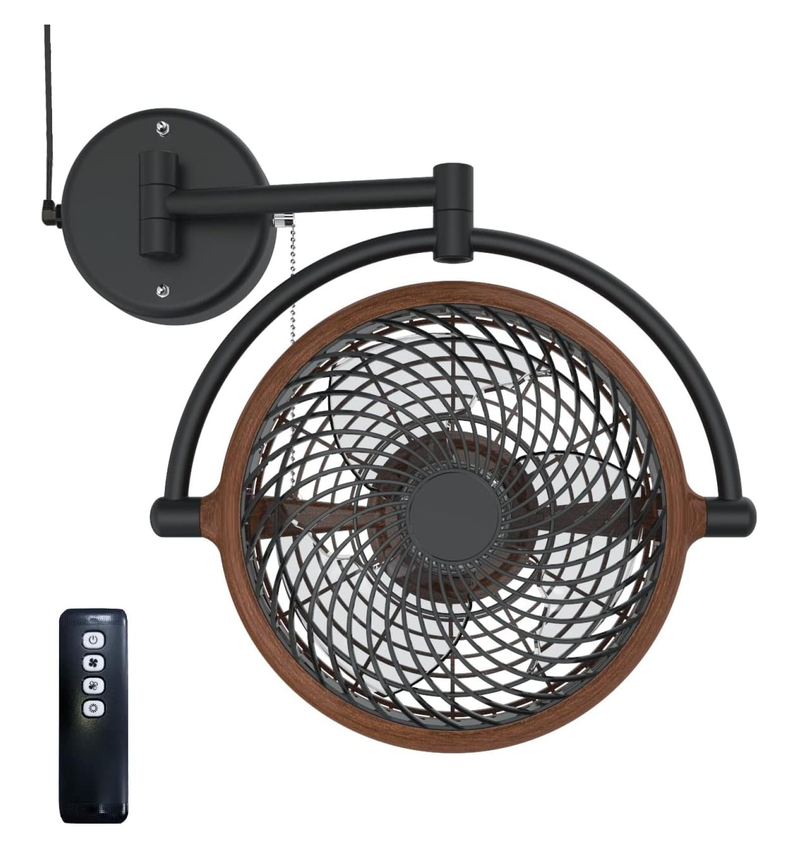 VIVI-DC 10 In. Wall Mount Swivel fan with Folding Arm (Walnut ...