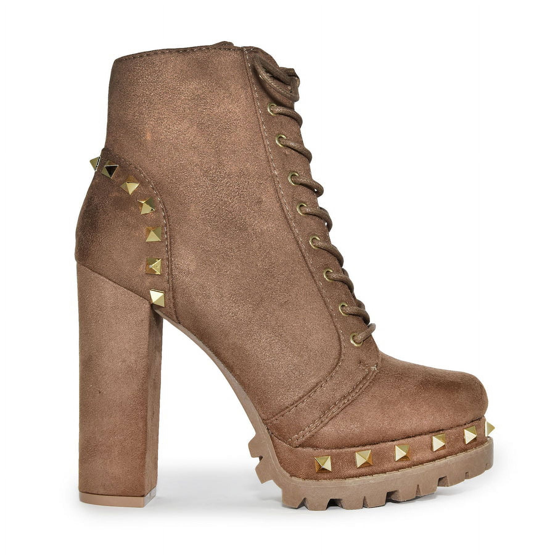 VIVIAN-01E Studded Lace-Up Lug Sole Faux Leather High Platform Combat ...