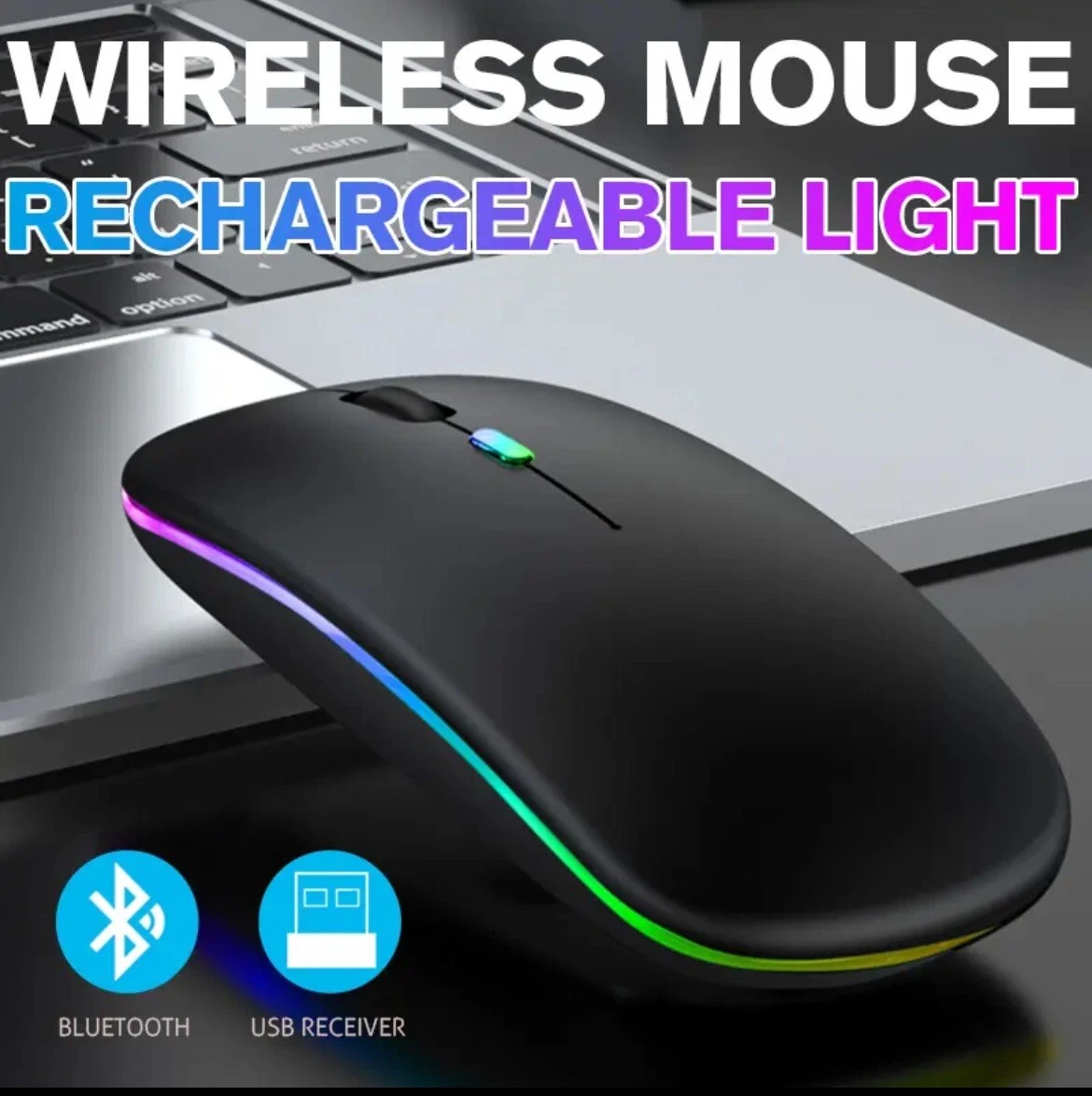 VIVIAN- 2.4Ghz Wireless Optical Mouse Usb Rechargeable Rgb Cordless ...