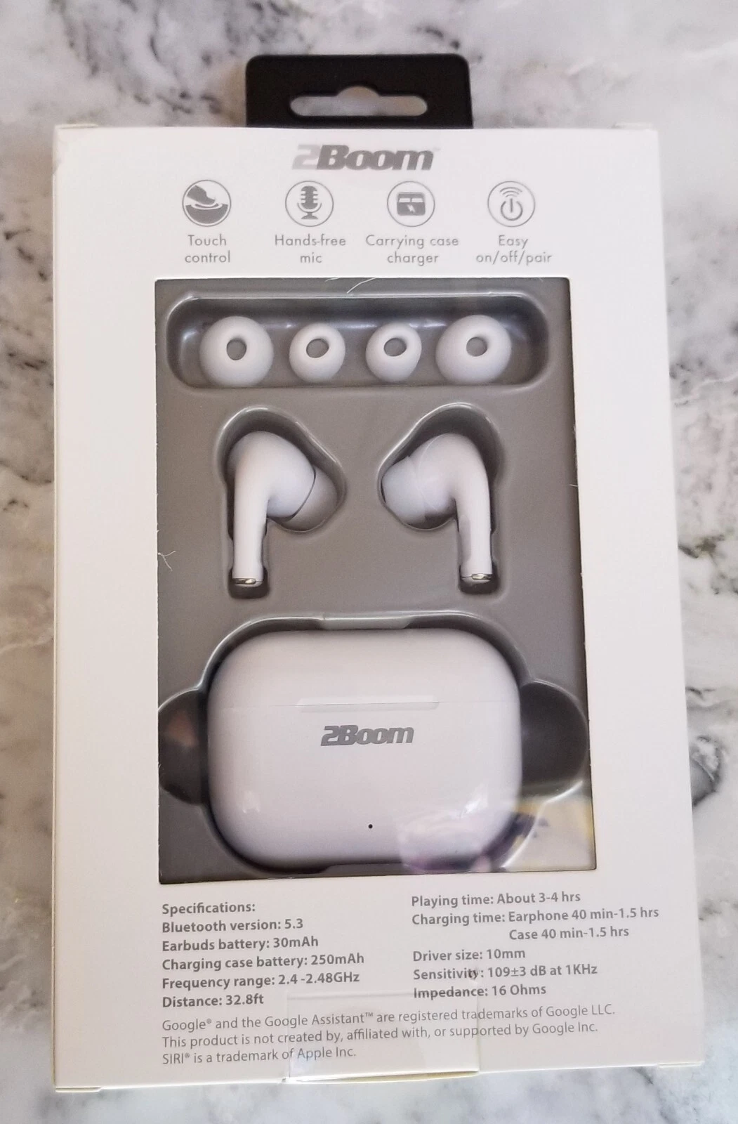 2Boom - Vive Air - White Bluetooth Wireless Ear Buds W. Charger ...