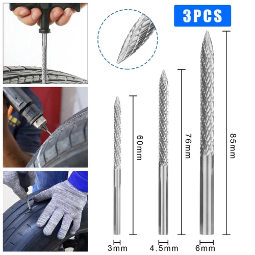 VIVIAN- 3Pcs Tire Repair Carbide Burr Drill Bit 3Mm/4.5Mm/6Mm Car Wire ...