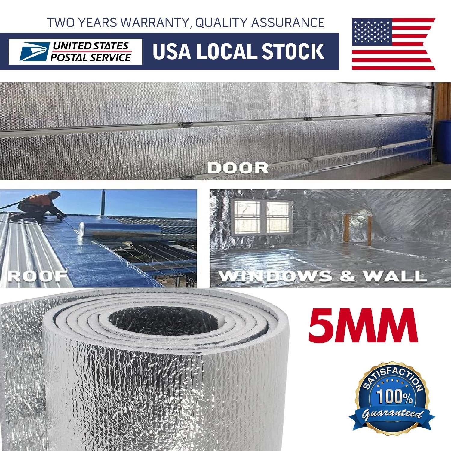 VIVIAN- 80"X40" Double Side Silver Reflective Insulation Mat, Foam Core ...