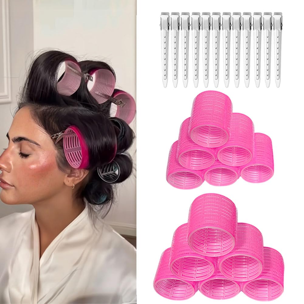 VIVIAN Jumbo Rollers Hair Curlers 12 Pcs Set with 6Pcs Large 6Pcs ...