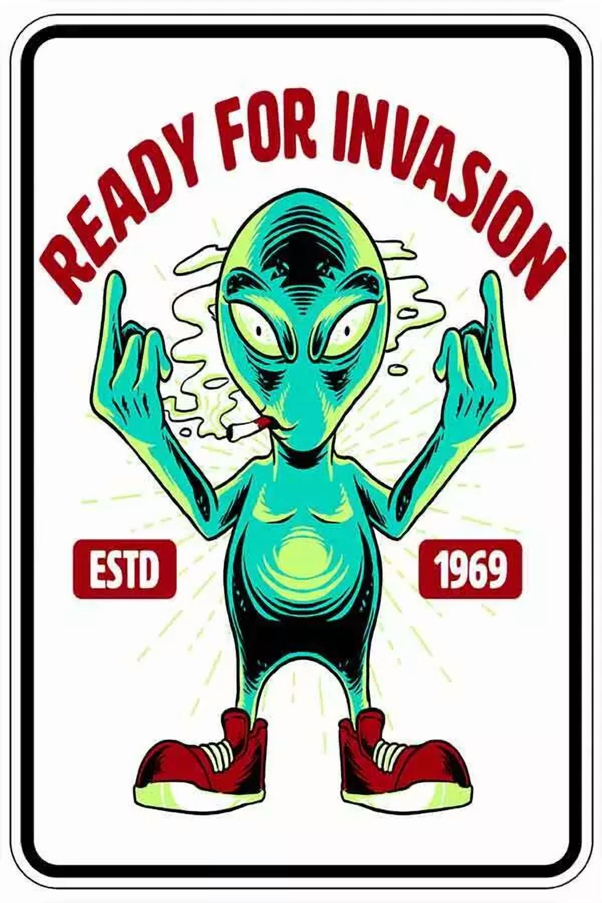 VIVIAN- Ready For Invasion Sign Metal Funny Man Cave Home Decor H285 ...