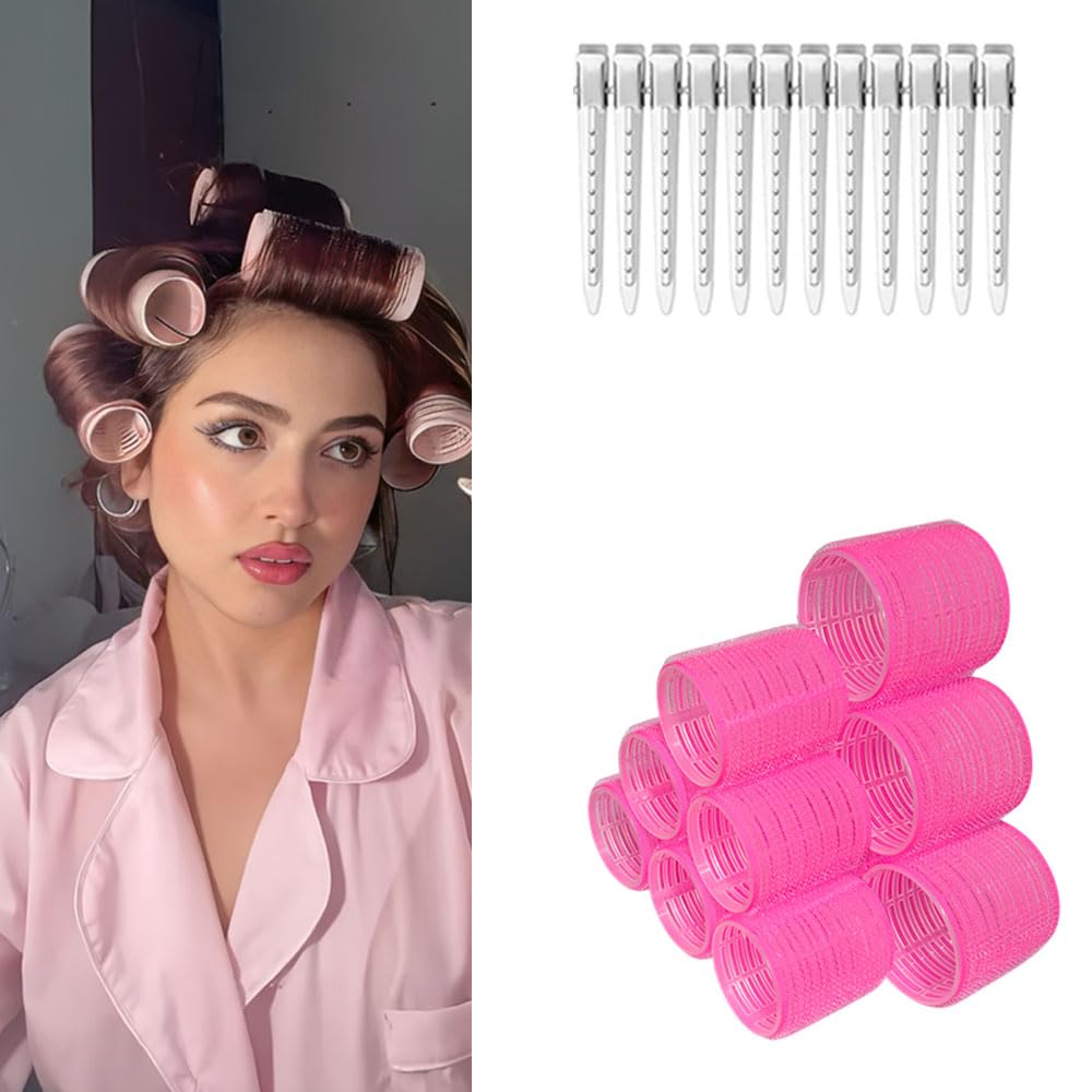VIVIAN Rollers Hair Curlers 12 Pcs Set with 6Pcs Large 6Pcs Medium and ...