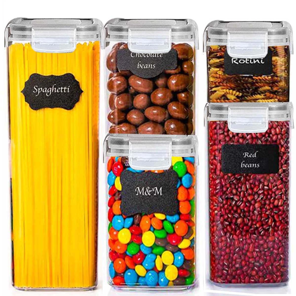 VIVIAN- Set Of 5 Pantry Organization Canisters With Lids, Marker And ...