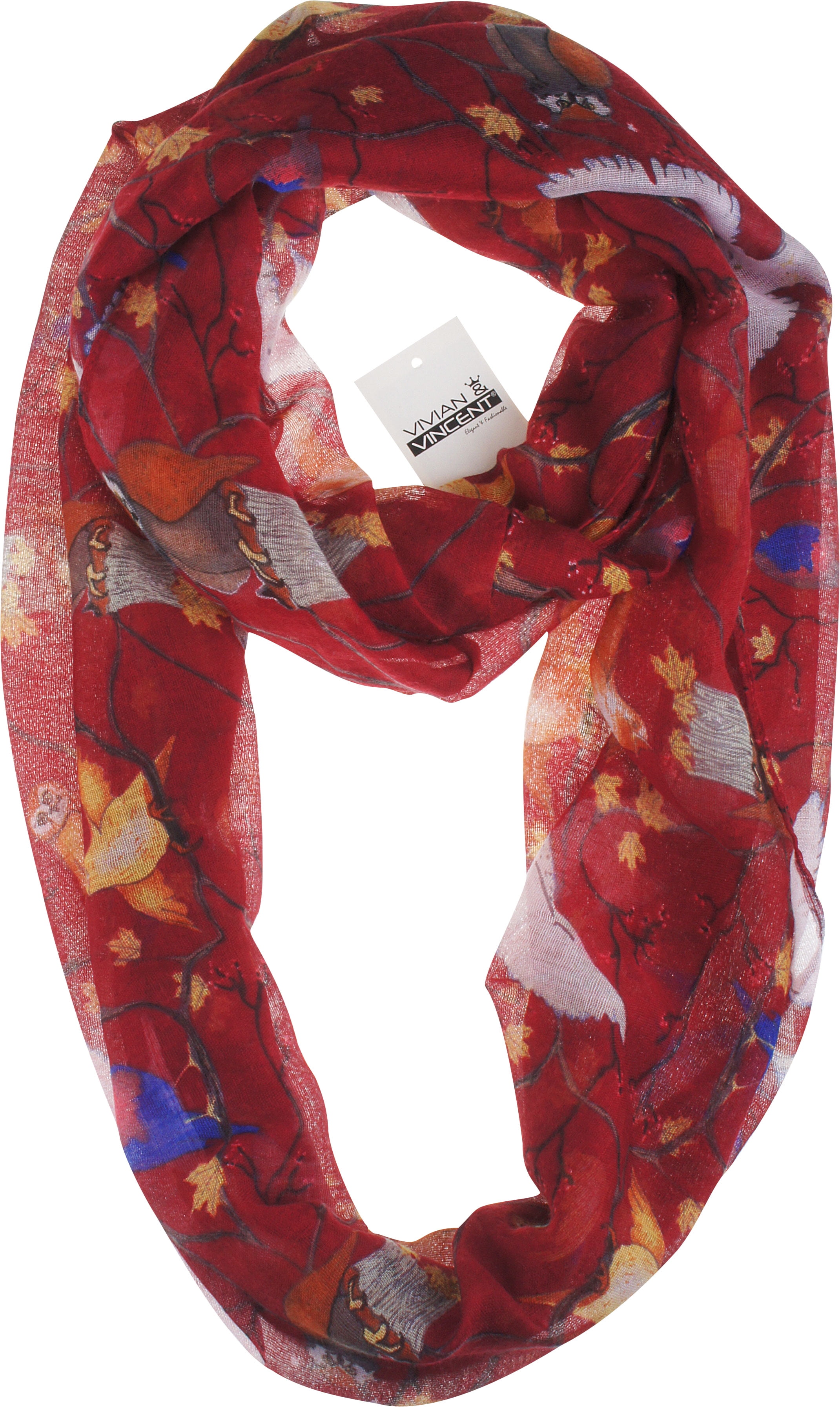 VIVIAN & VINCENT Soft Light Elegant Various Birds Sheer Infinity Scarf ...