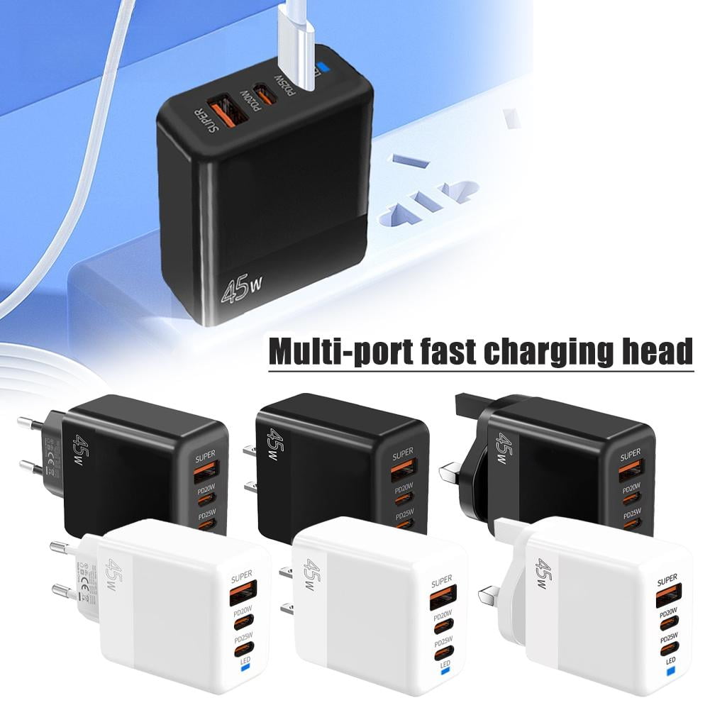 VIVIDCRAFT Black Uk Cross-Border Charging Head Usb Three-Plug Fast ...