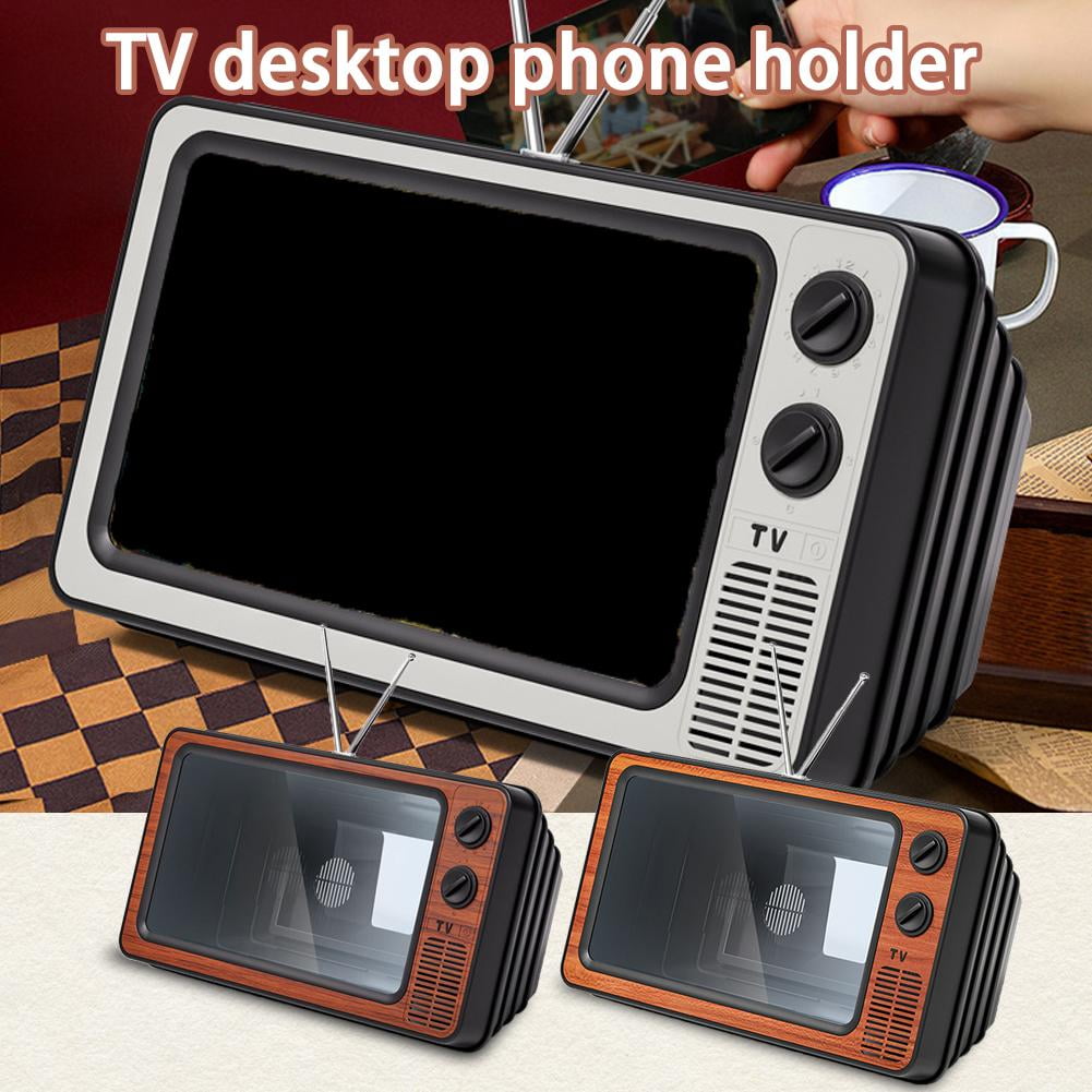 VIVIDCRAFT Retro Brown Wood Tv Desktop Mobile Phone Holder Creative ...