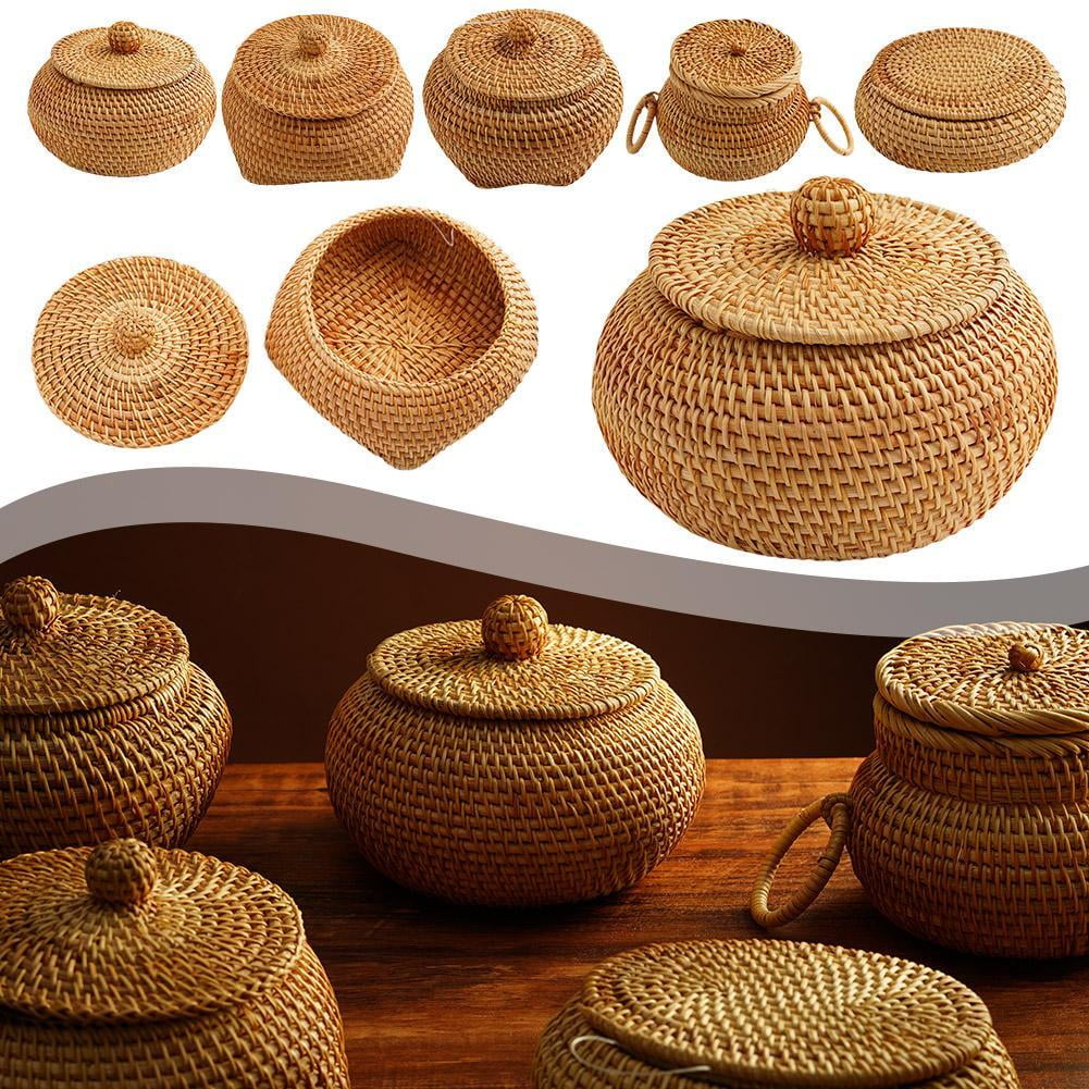 VIVIDCRAFT Round Rattan Boxes with LidHandWoven MultiPurpose Wicker ...