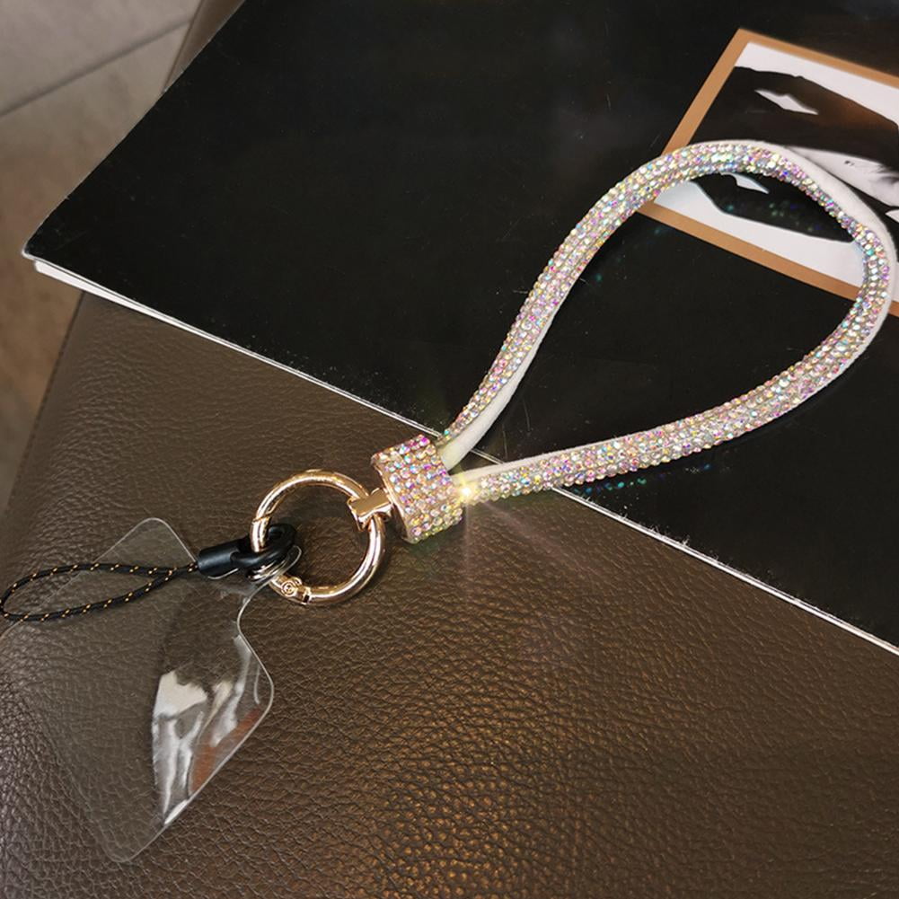 VIVIDCRAFT White One Size Popular Mobile Phone Lanyard Wrist Chain Luxury Rhinestone Lanyard ...