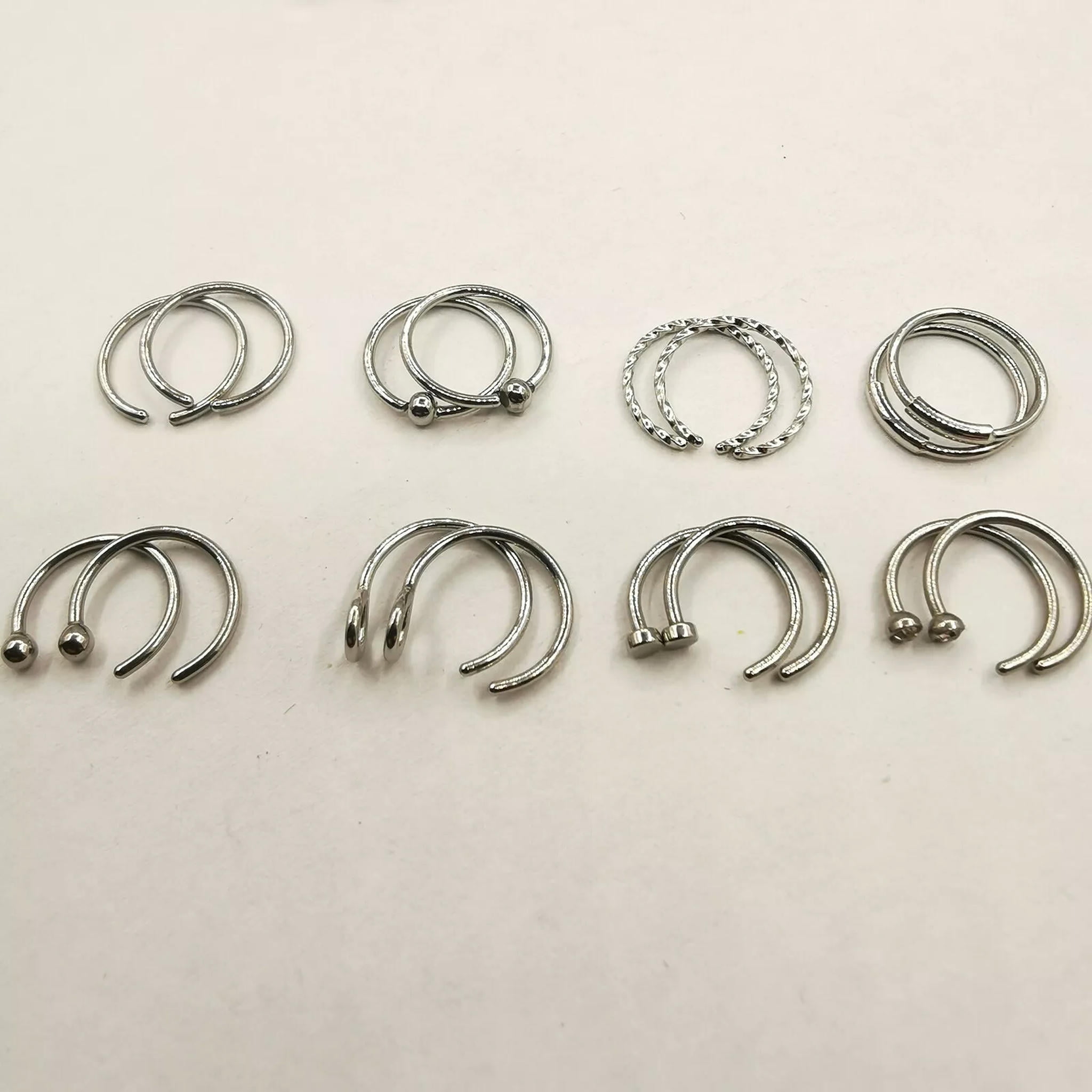 VIVIDELLE 16pcs Screw Nose Rings Stainless Steel CZ Crystal Loop Nose ...
