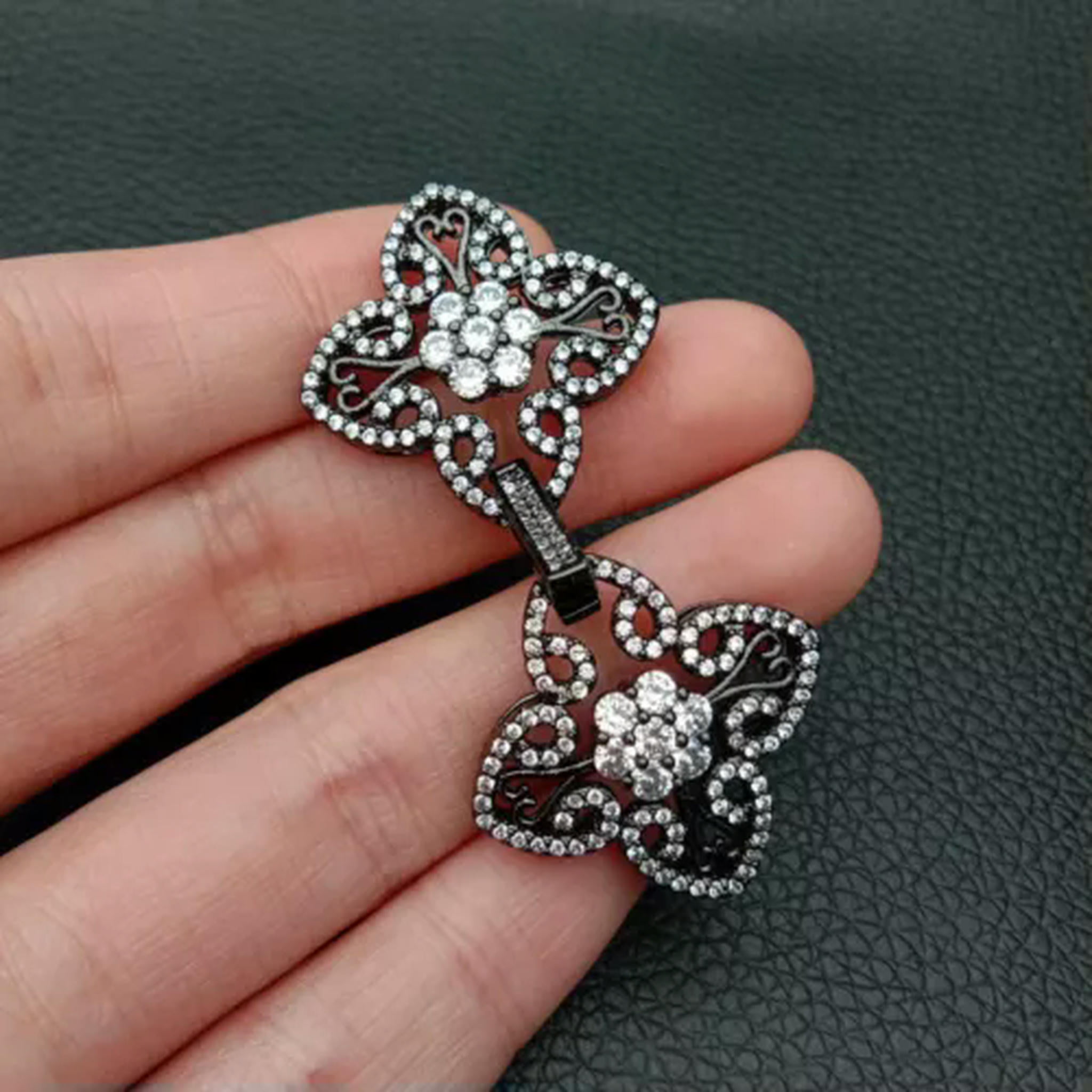 VIVIDELLE Cubic Zircon Micro flower clasp 26x55mm gold plated-gunmetal ...