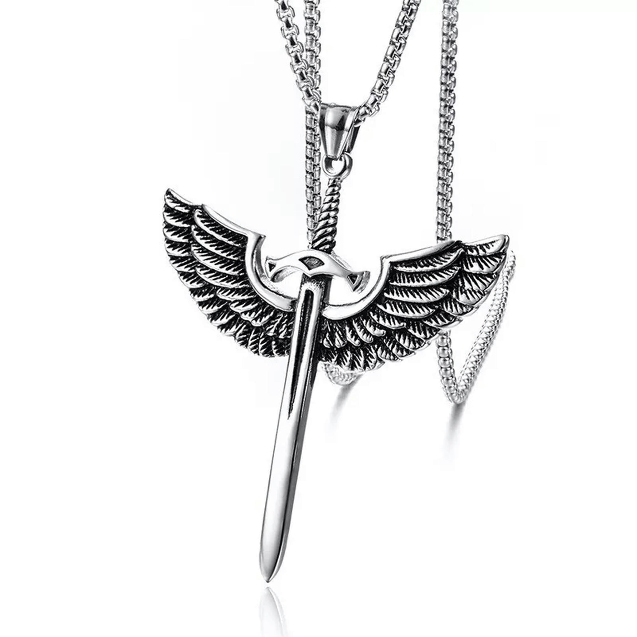VIVIDELLE Mens Archangel Michael Angel Wing Sword Necklace Pendant ...