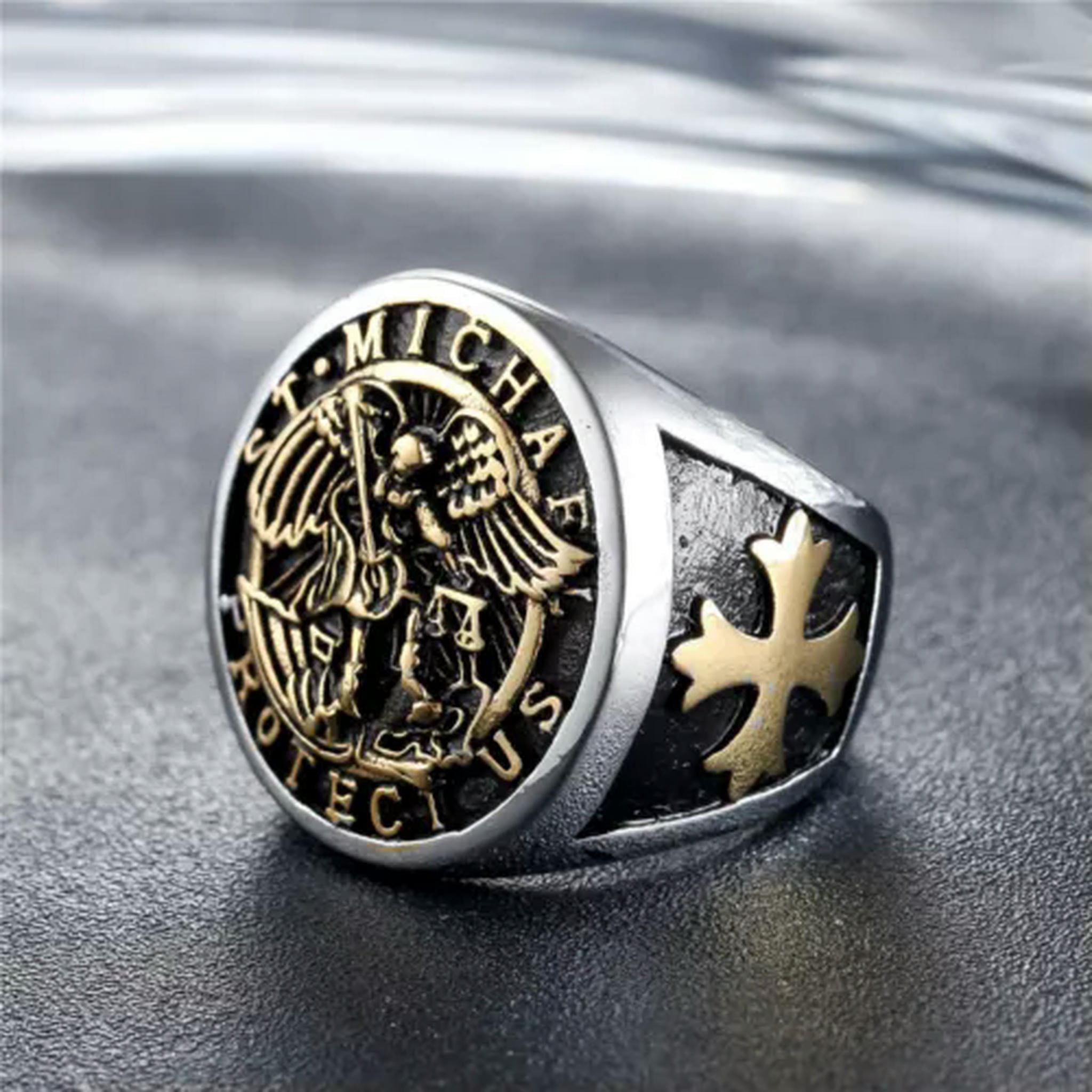 VIVIDELLE Mens Stainless Steel Catholic Archangel St Saint Michael Ring ...